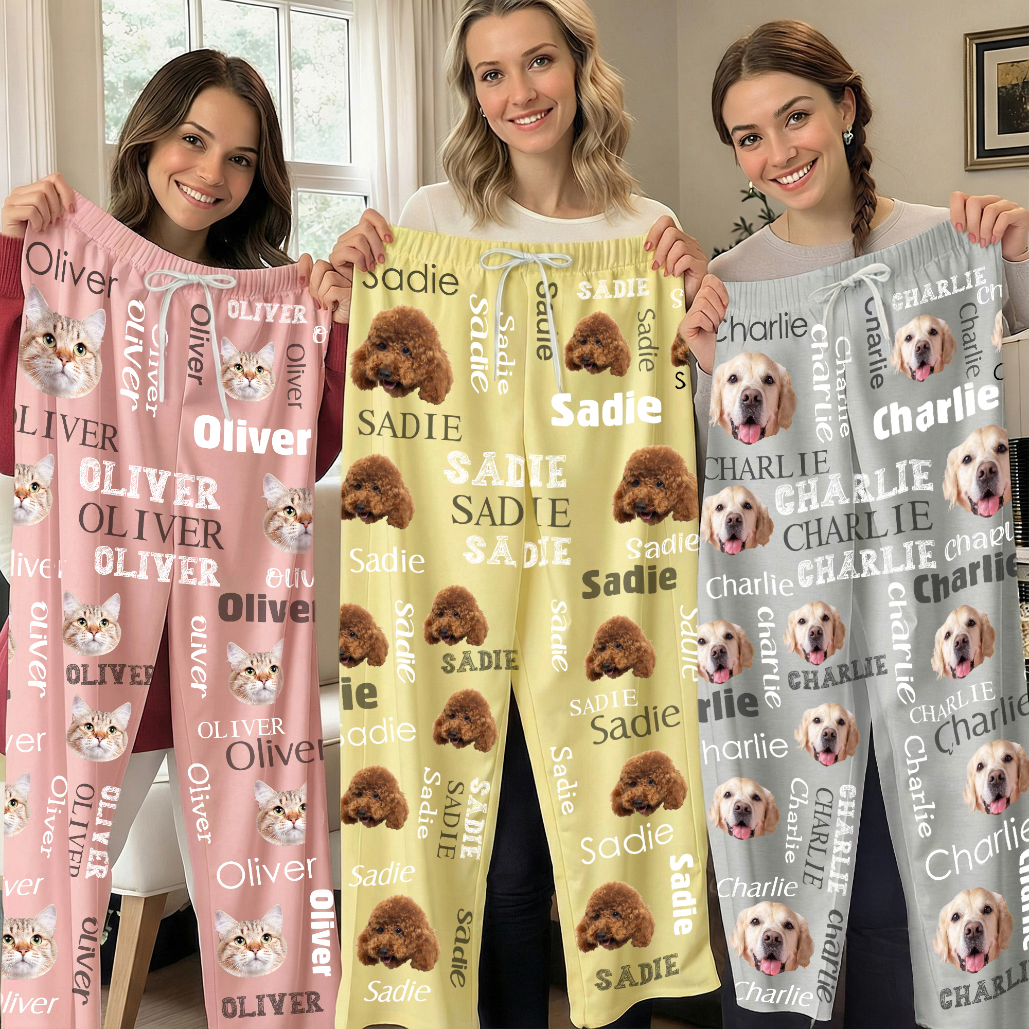Personalized Multi-Color Word Cloud Pet Face Photo Soft Pajama Pants ...