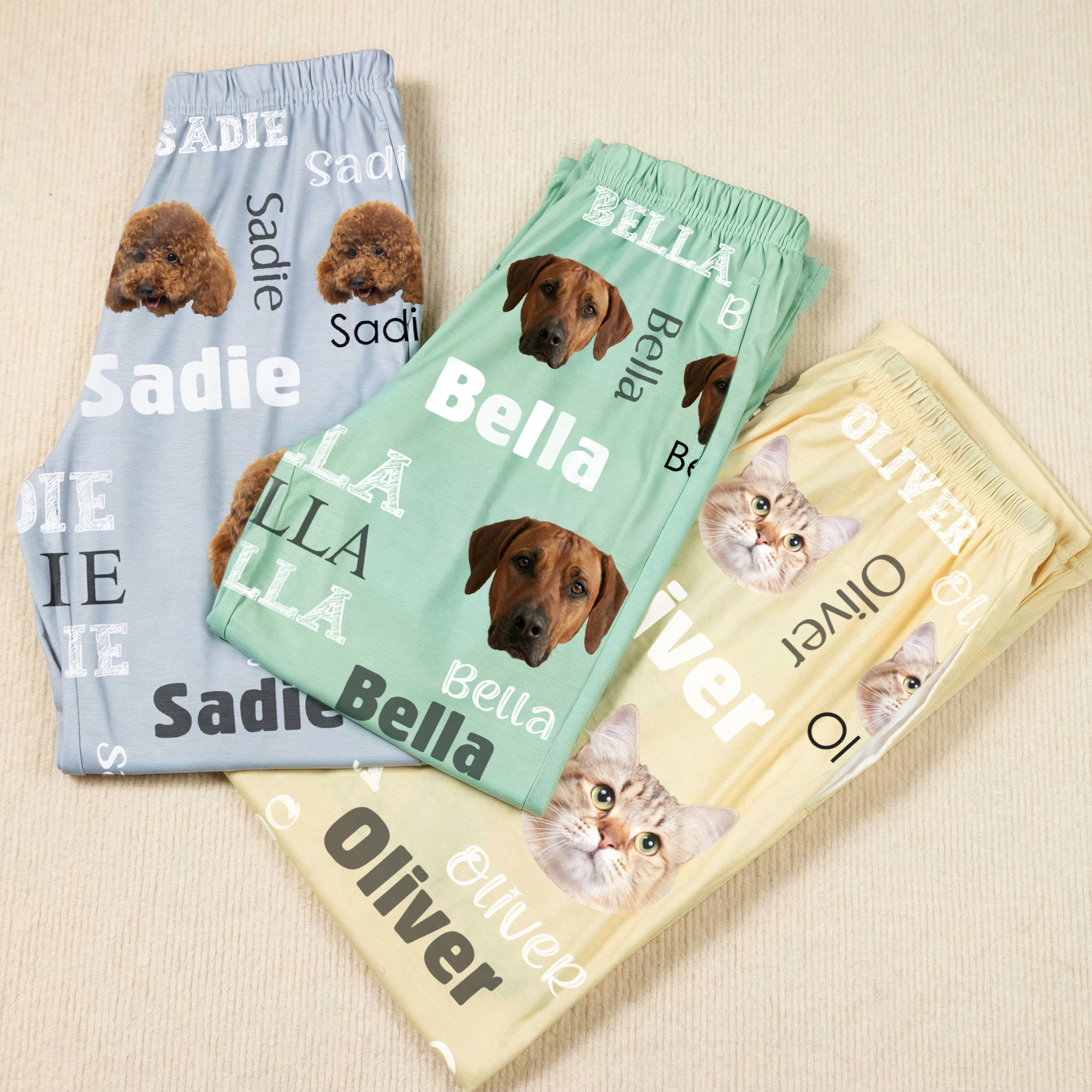 Personalized Multi-Color Word Cloud Pet Face Photo Soft Pajama Pants ...