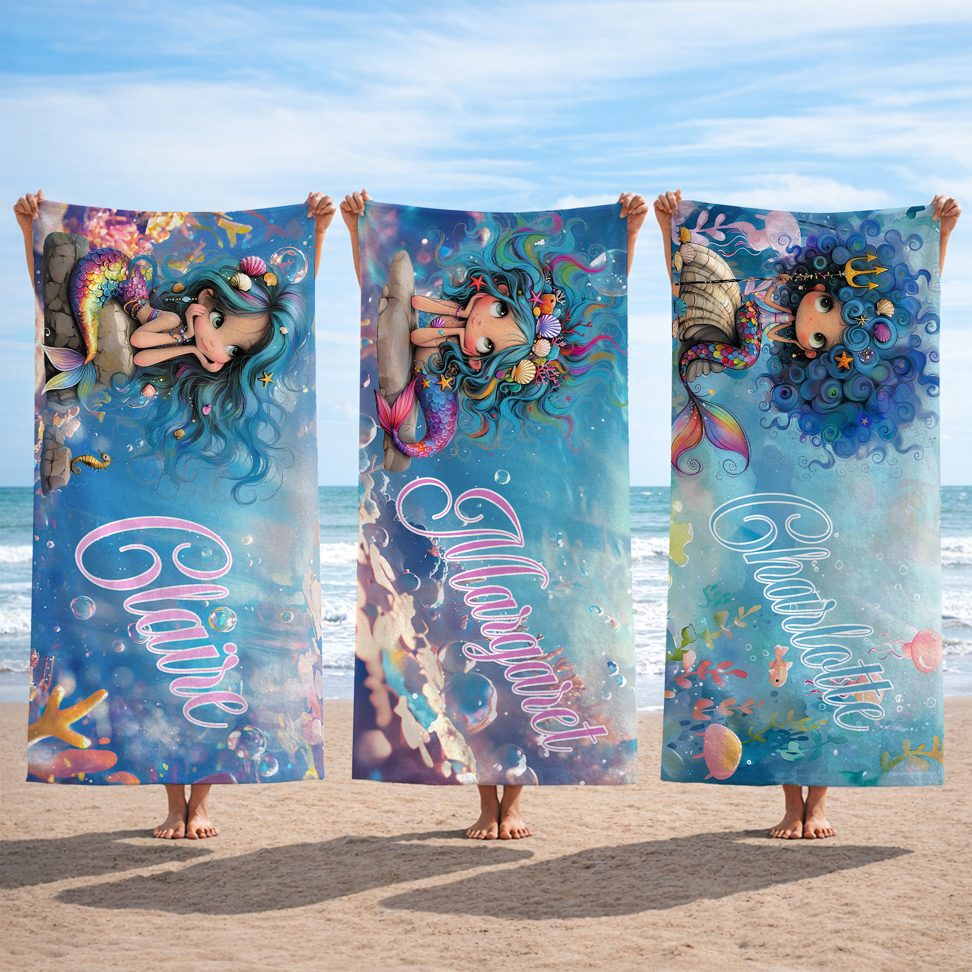 Personalized Cartoon Mermaid Quick Dry Beach Towel with Name Travel ...