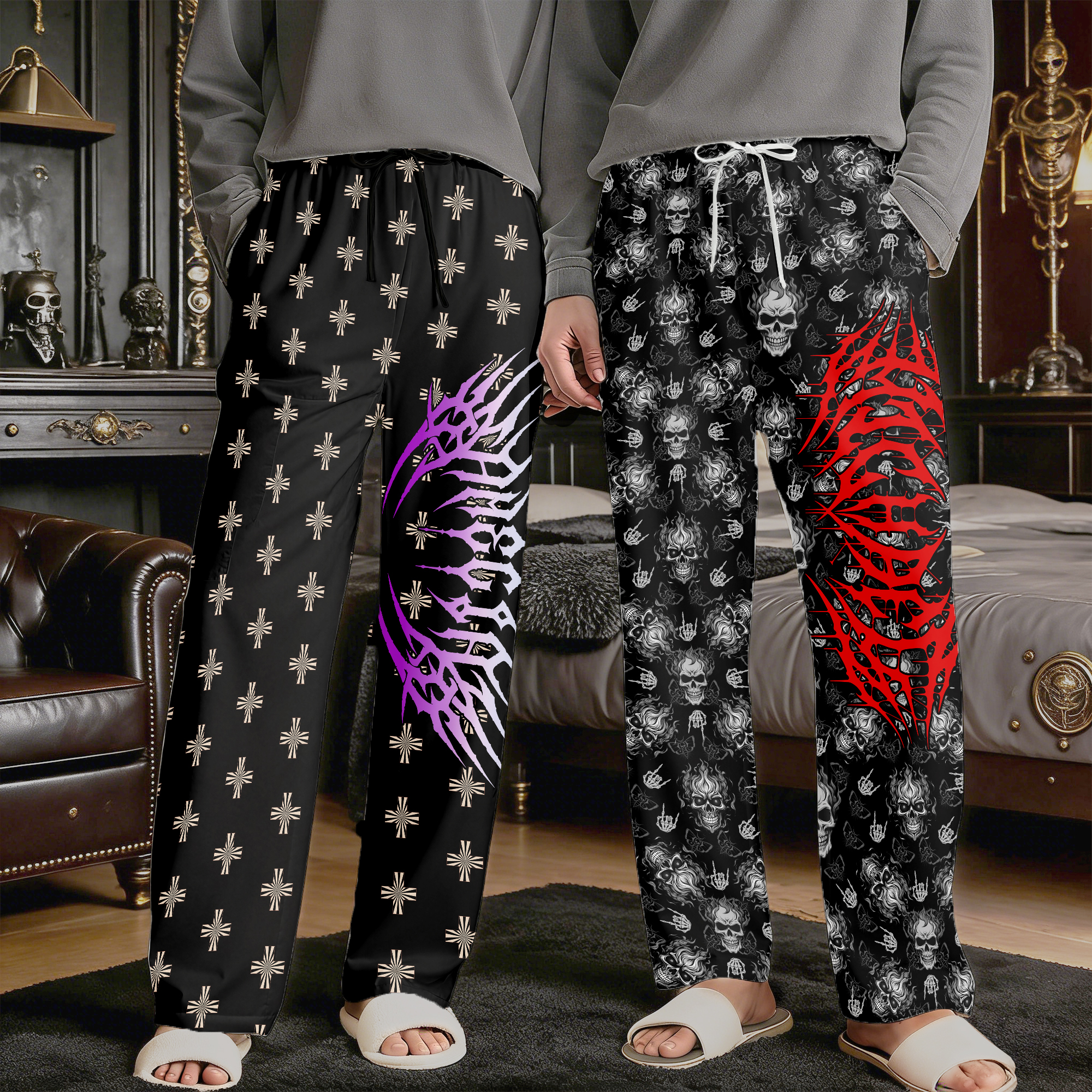 Personalized Punk Metal Rock Style Long Pajama Pants with Drawstring ...