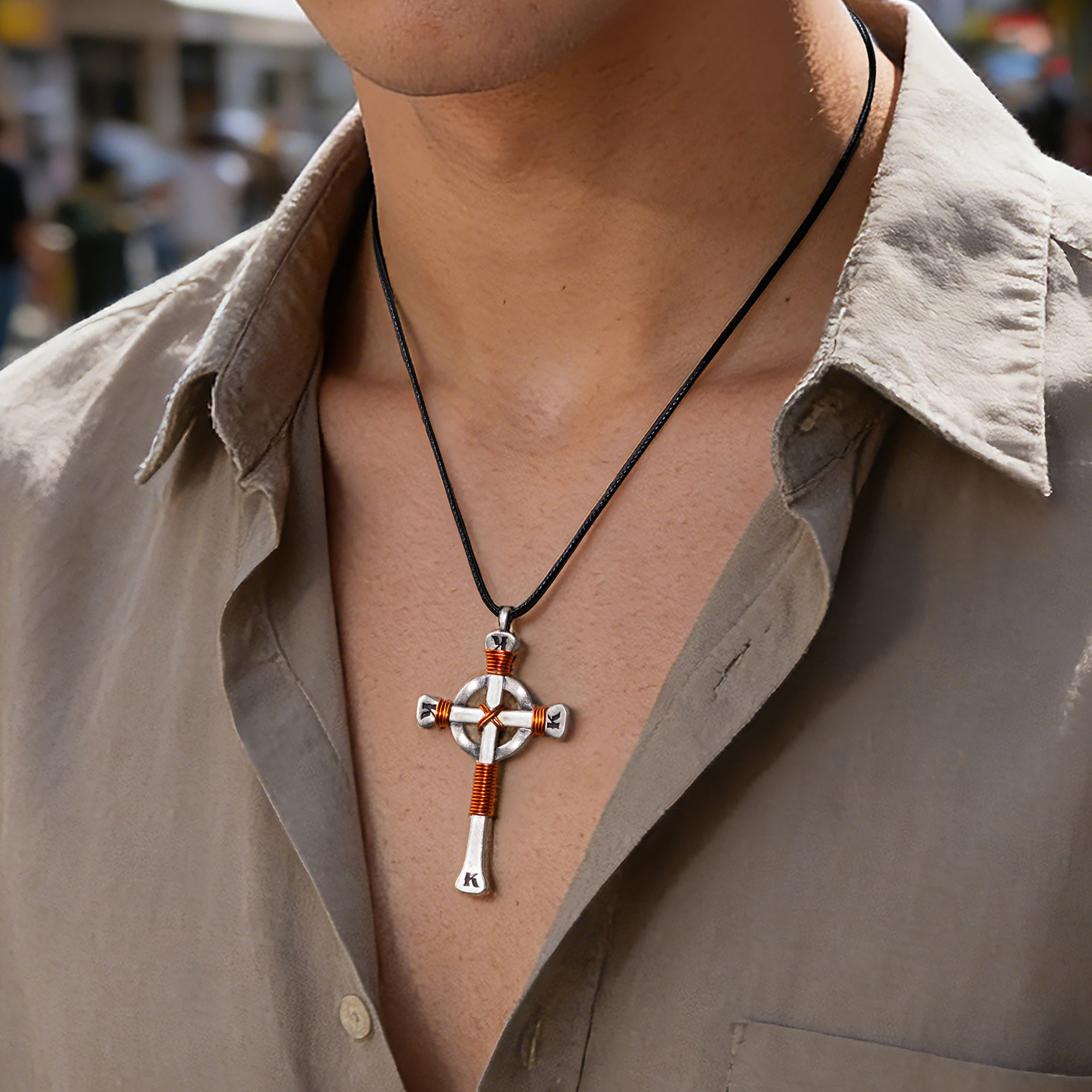 Personalised Industrial Cross Design Necklace with Initial Dainty ...
