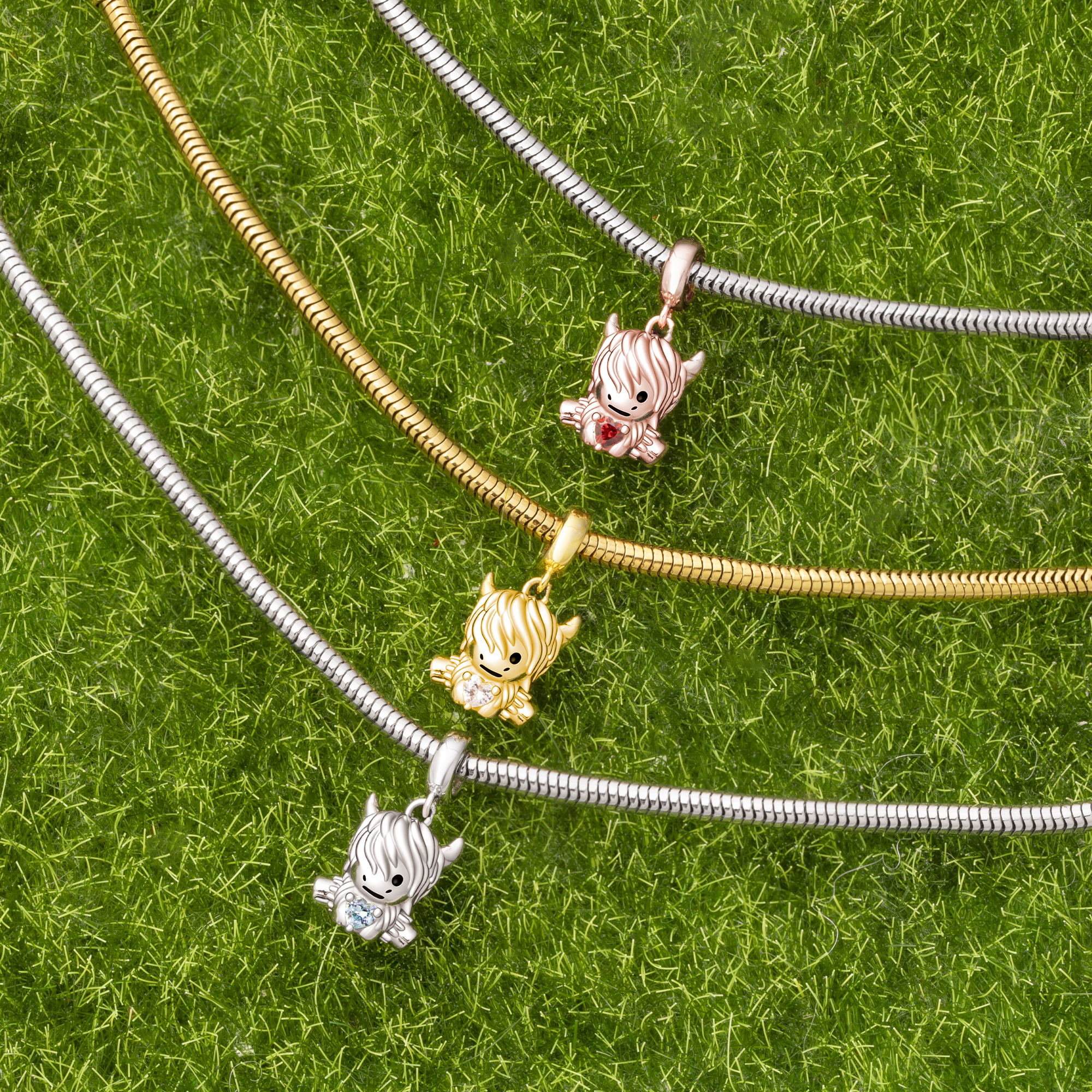 Personalized Cute Highland Cow Birthstone Bracelet with Initial Dainty ...