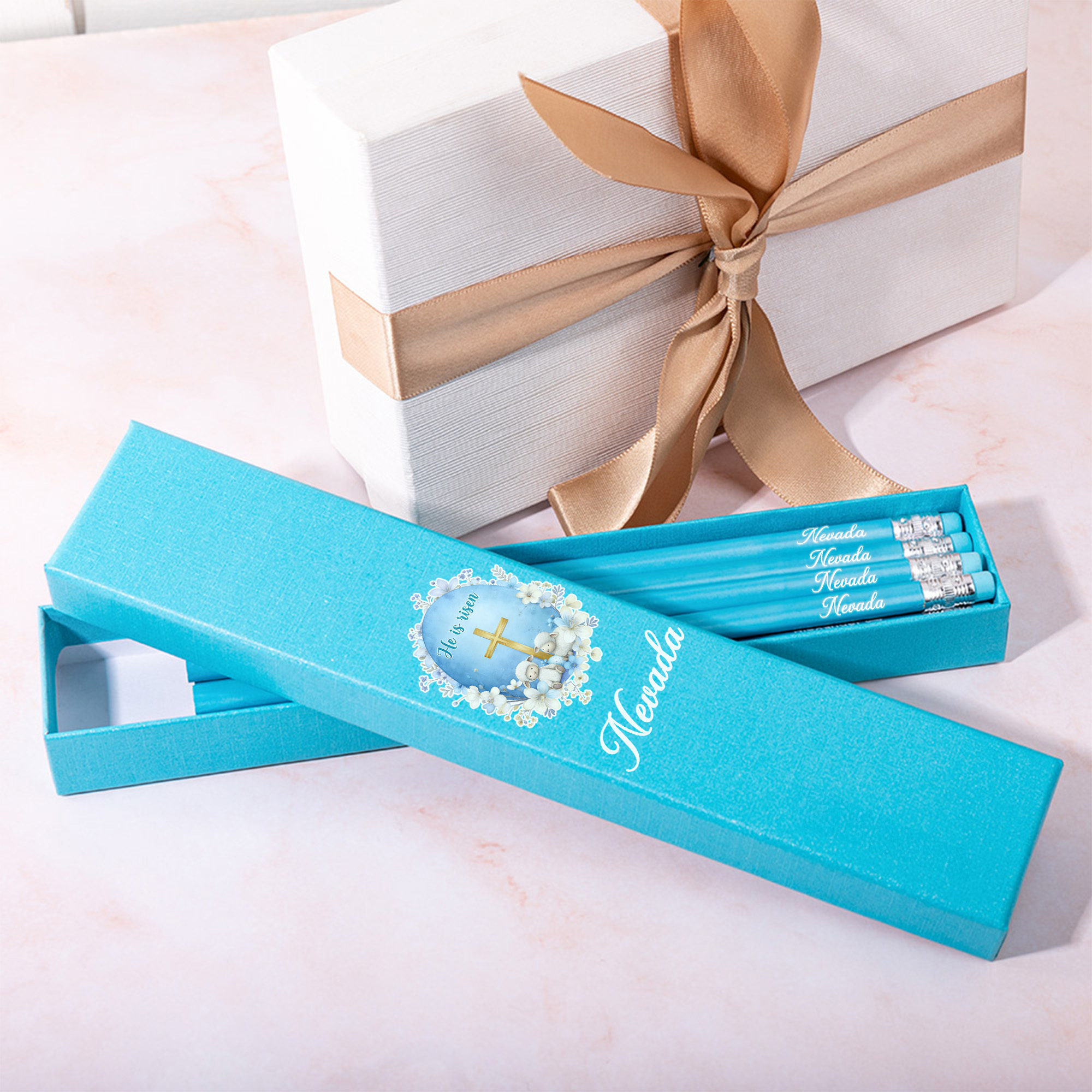 Personalized He Is Risen Easter Egg Pencil Case and Pack of 12 Pencils ...