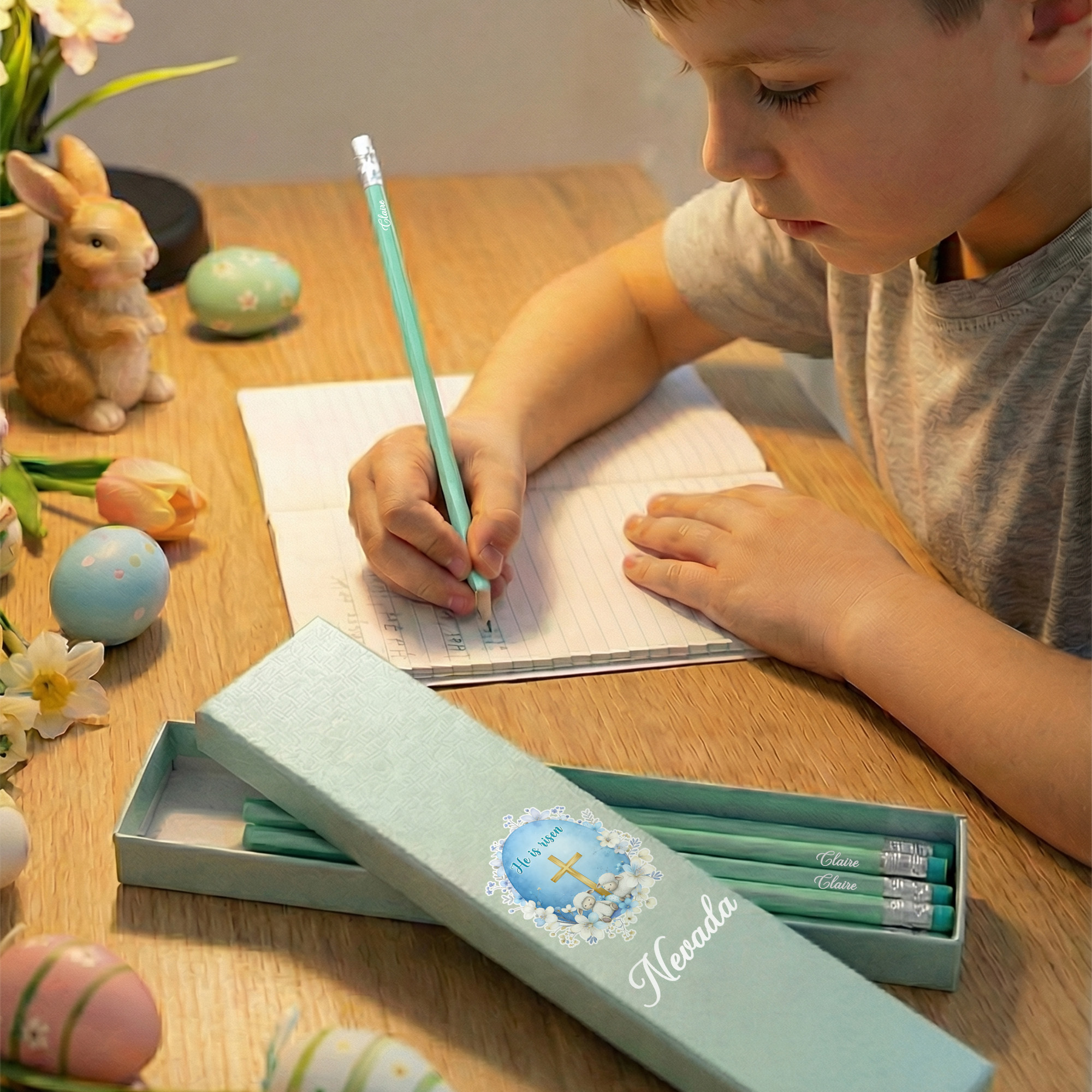 Personalized He Is Risen Easter Egg Pencil Case and Pack of 12 Pencils ...