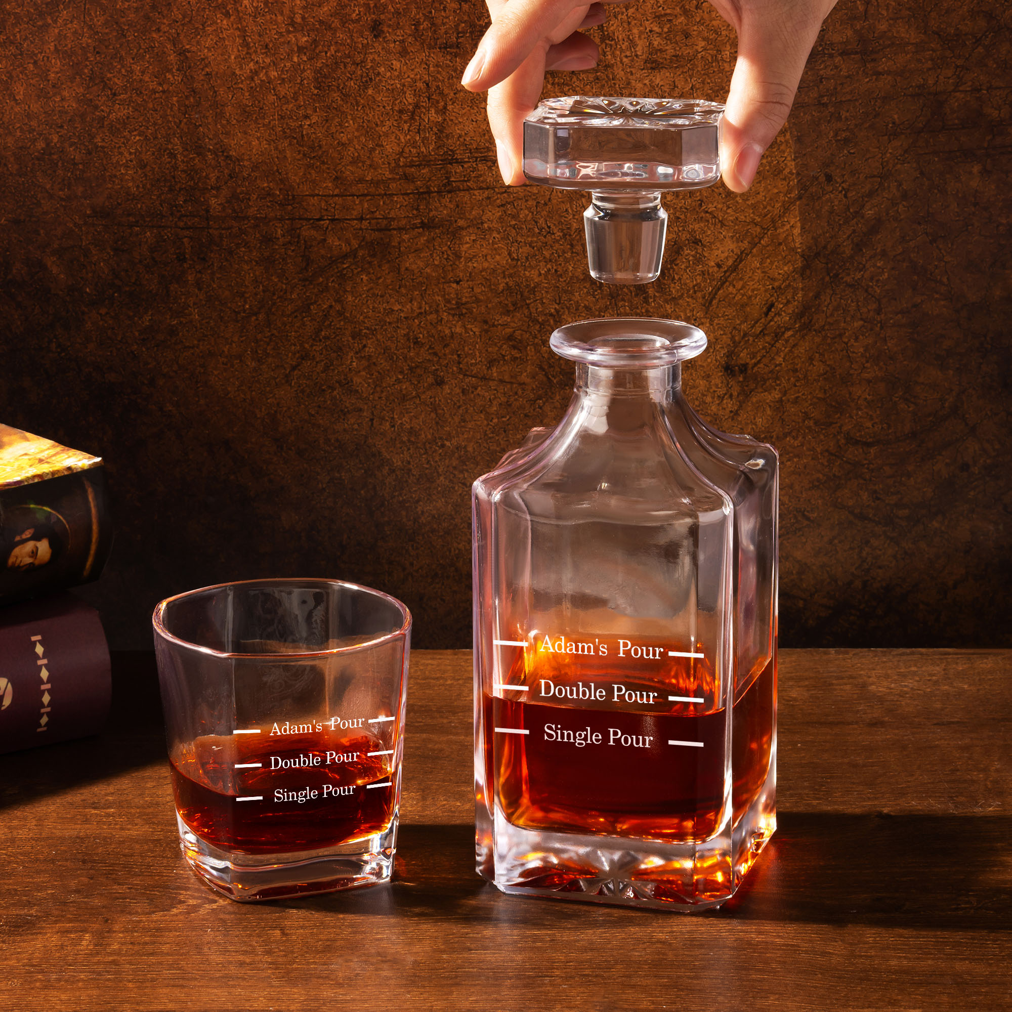 Personalized Pour Line Whiskey Decanter 4 Glasses Box Set with Engraved ...