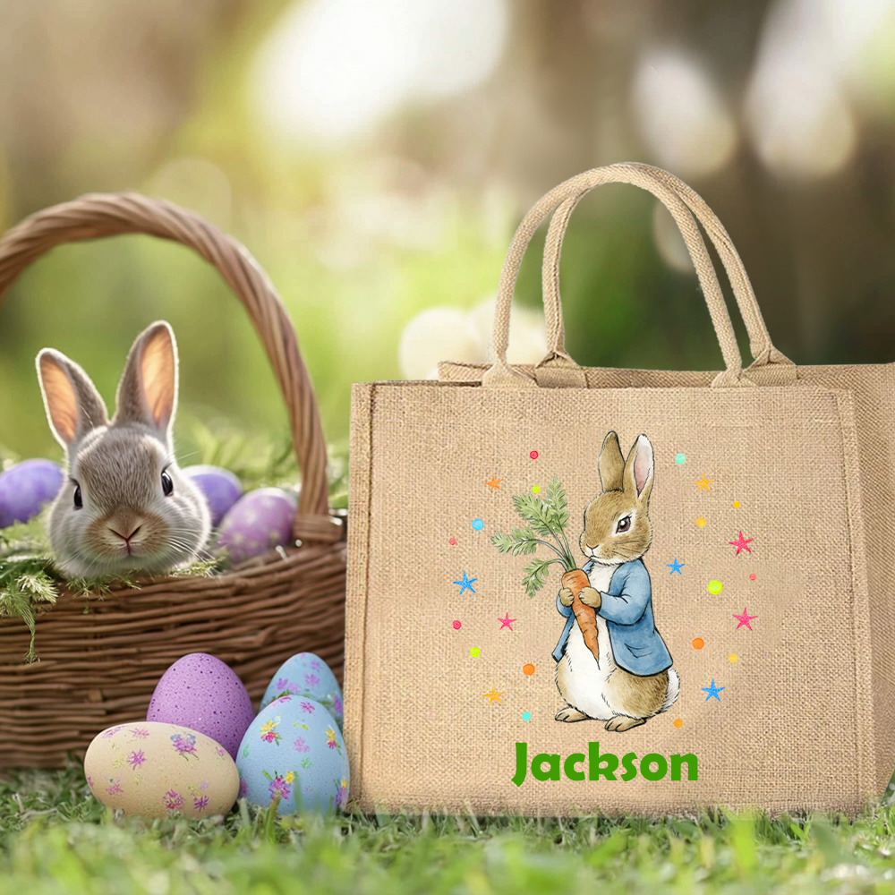 Sac en toile de jute personnalisé avec nom Cadeau de Pâques pour les ...