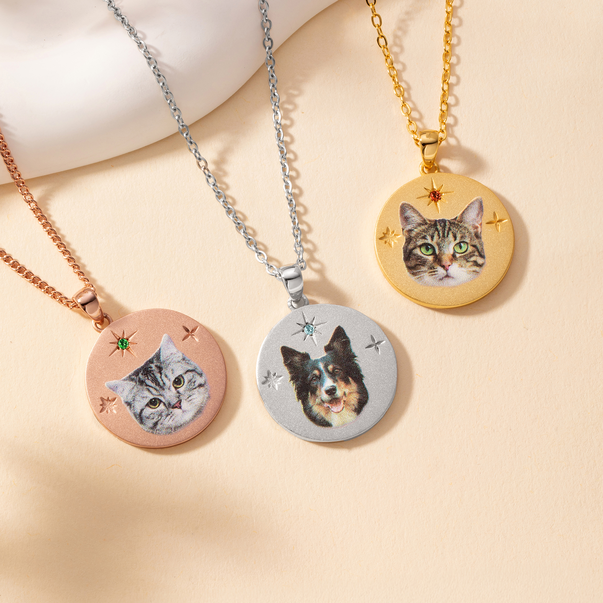 Personalized Cute Pet Face Photo Birthstone Necklace with Text Adoption ...