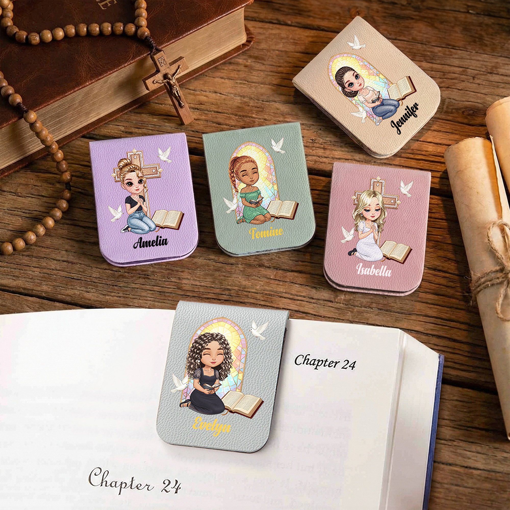 Personalised Cross Bible Book Cartoon Prayer Character PU Leather ...