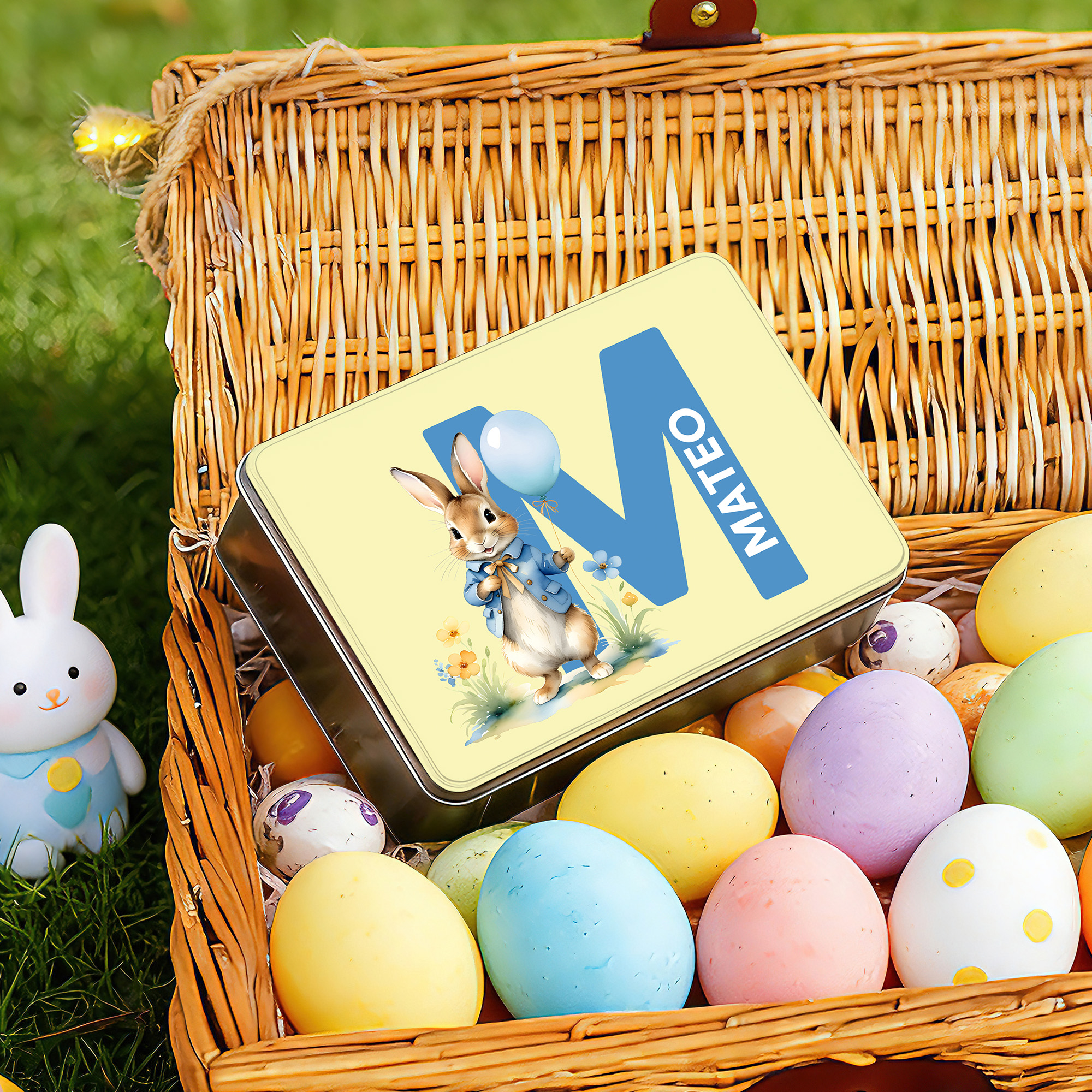 Personalizzato Multicolore carino Pasqua coniglio iniziale Biscuit Tin ...