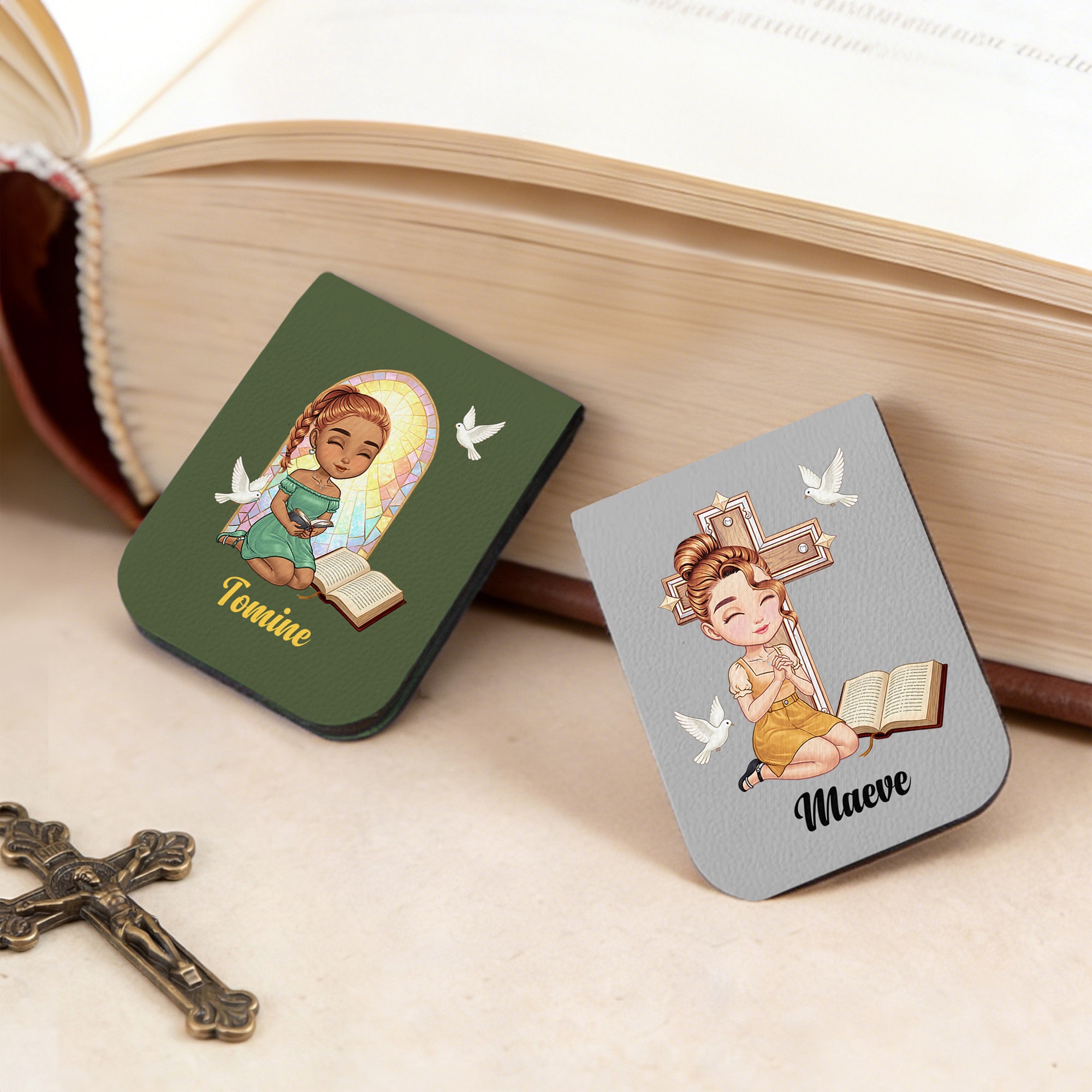 Personalised Cross Bible Book Cartoon Prayer Character PU Leather ...