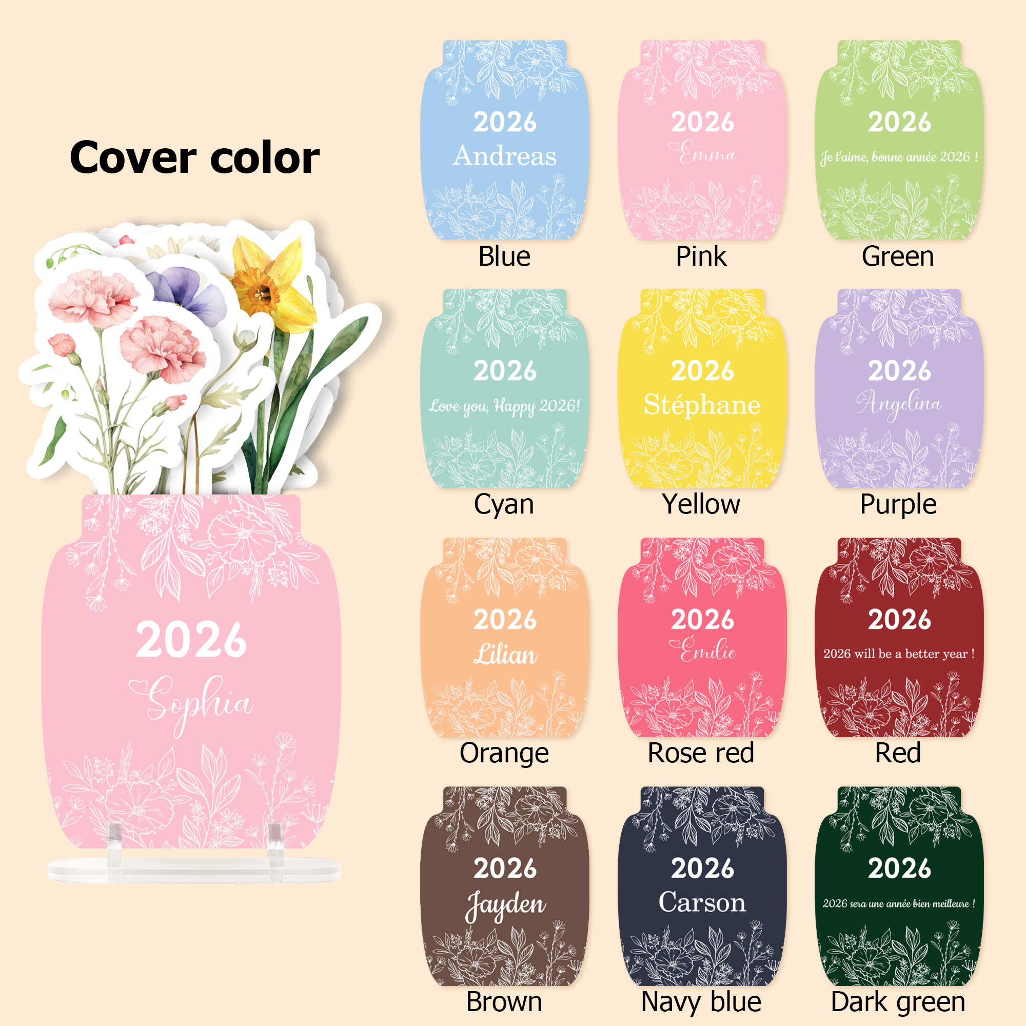 Personalized Watercolor Birth Flower 2026 Desk Calendar with Text and ...
