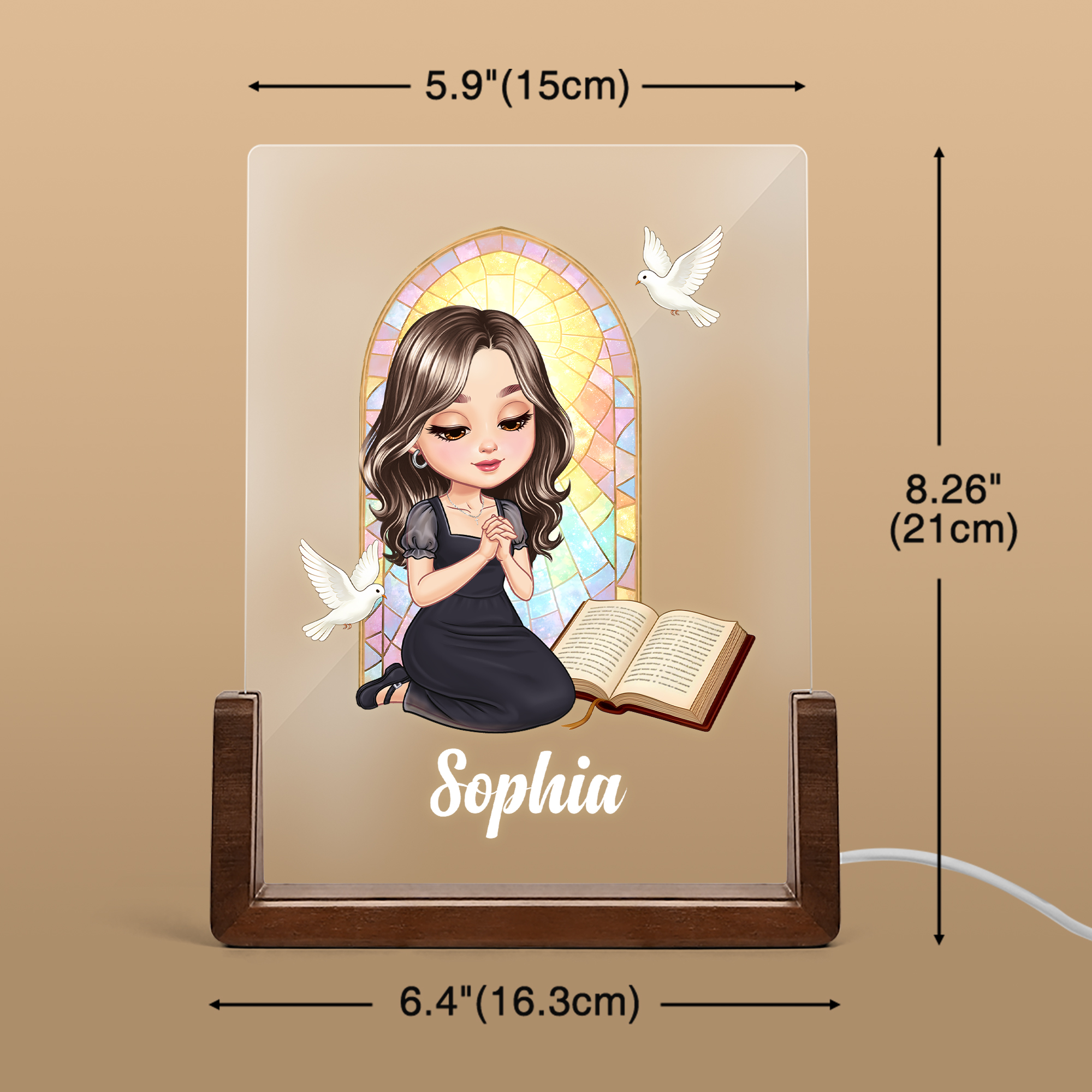 Personalised Cross Bible Book Cartoon Prayer Character Acrylic LED ...