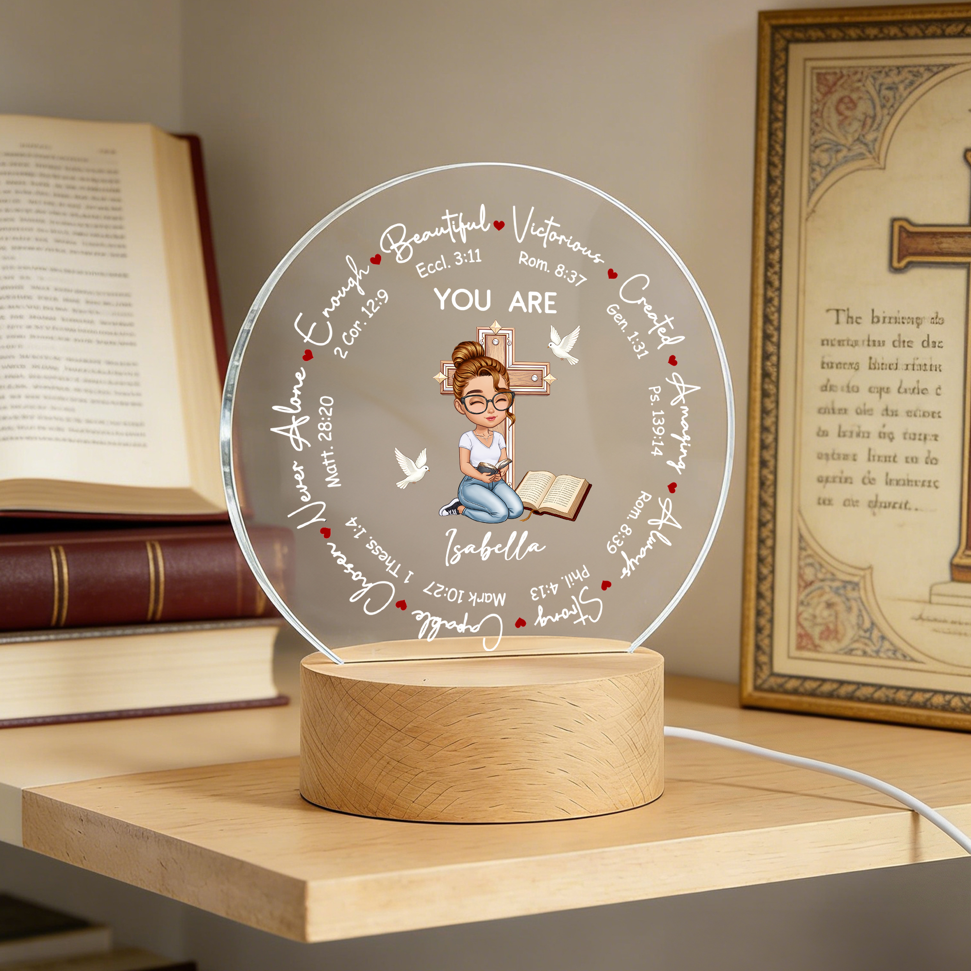 Personalized Cartoon Prayer Character Cross Bible LED Night Light with ...
