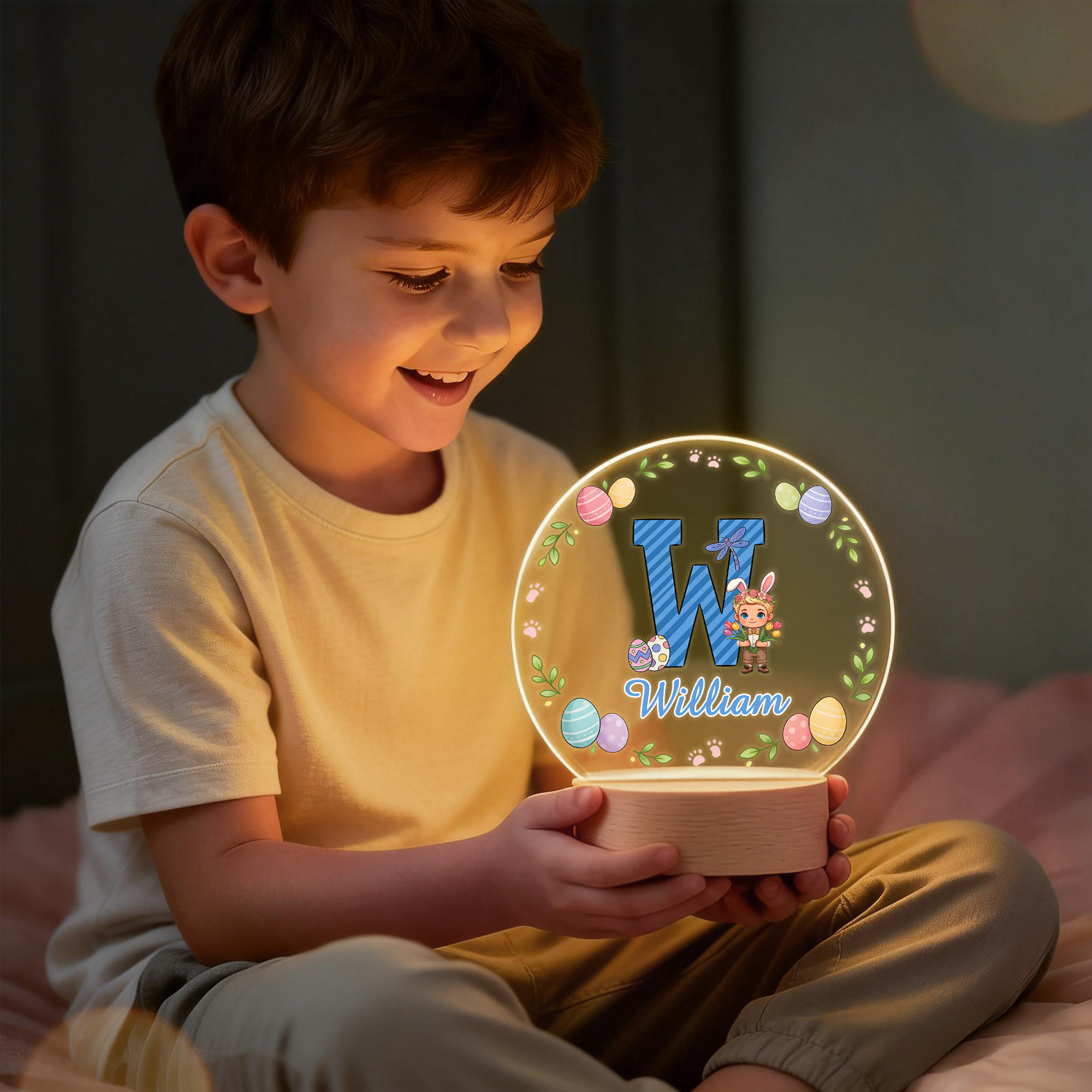 Personalized Cartoon Character Rabbit Seven Colors Initial LED Night ...