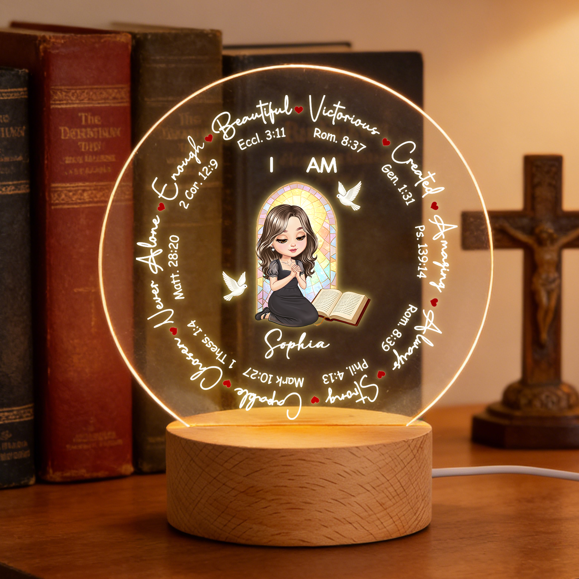 Personalized Cartoon Prayer Character Cross Bible LED Night Light with ...