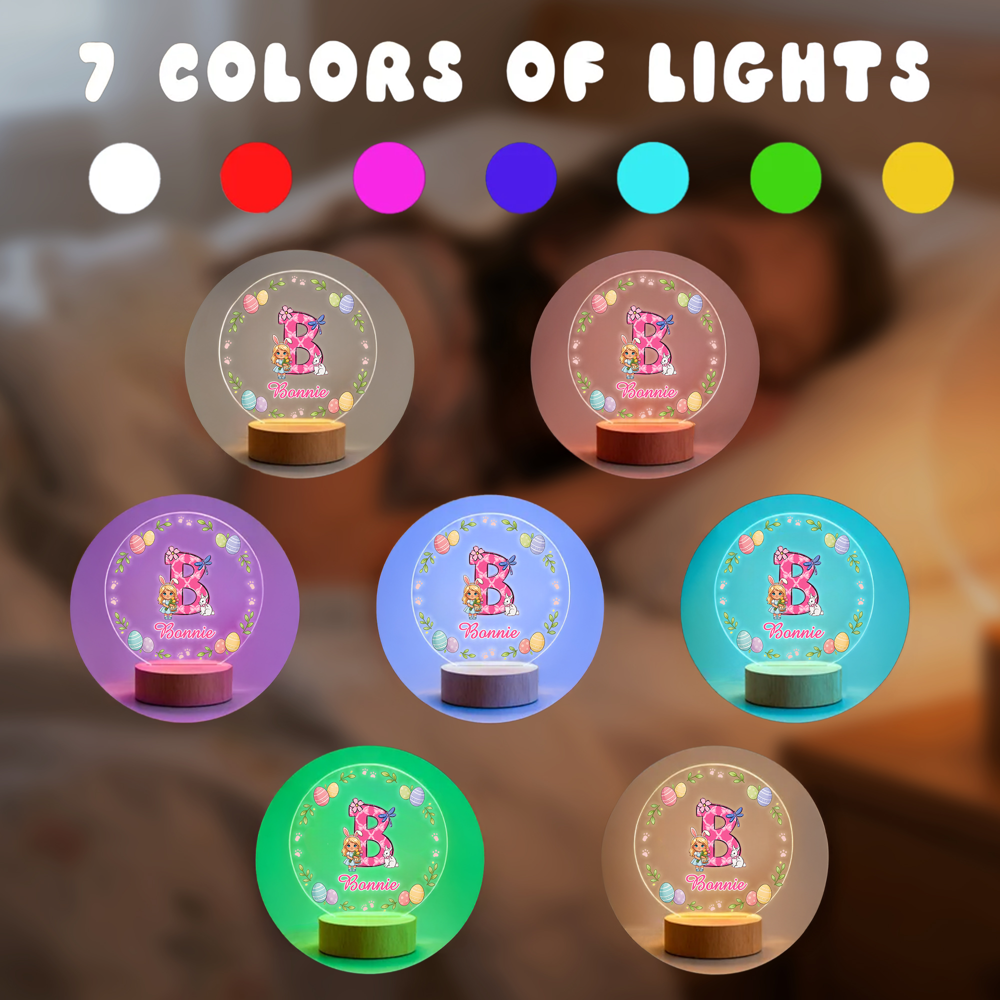 Personalised Cartoon Character Rabbit Seven Colours Initial LED Night ...