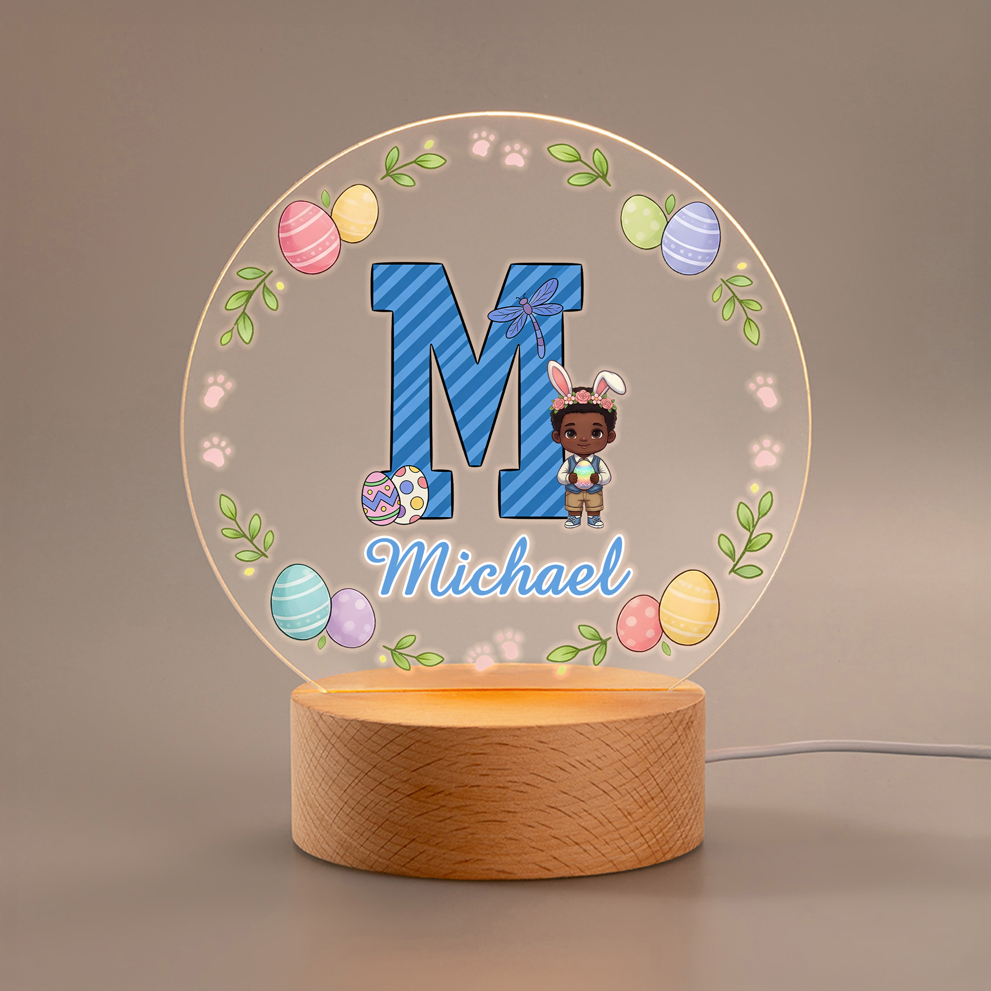 Personalized Cartoon Character Rabbit Seven Colors Initial LED Night ...