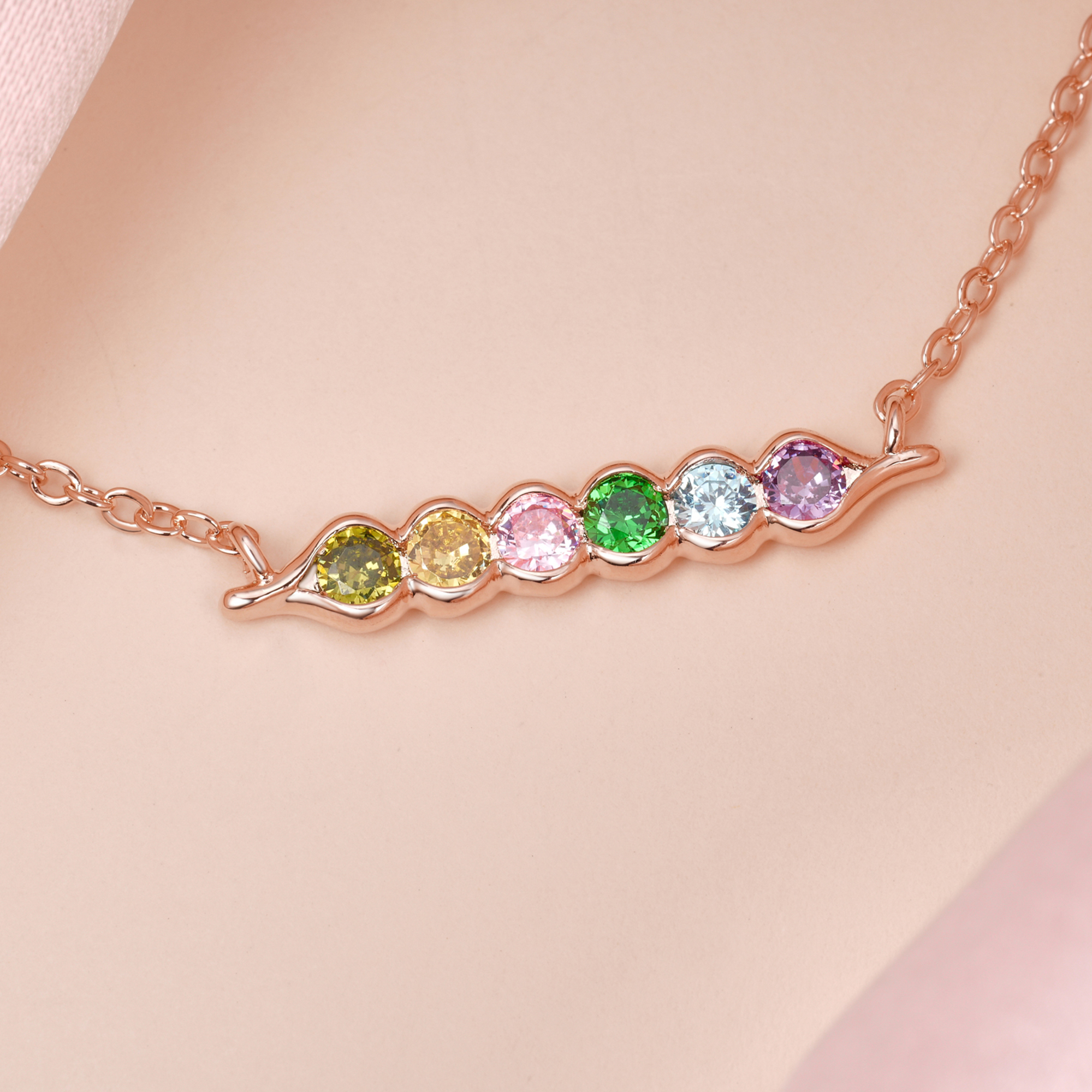 Collier personnalisé Peas Pod 2-6 Birthstones Bracelet Dainty Family ...