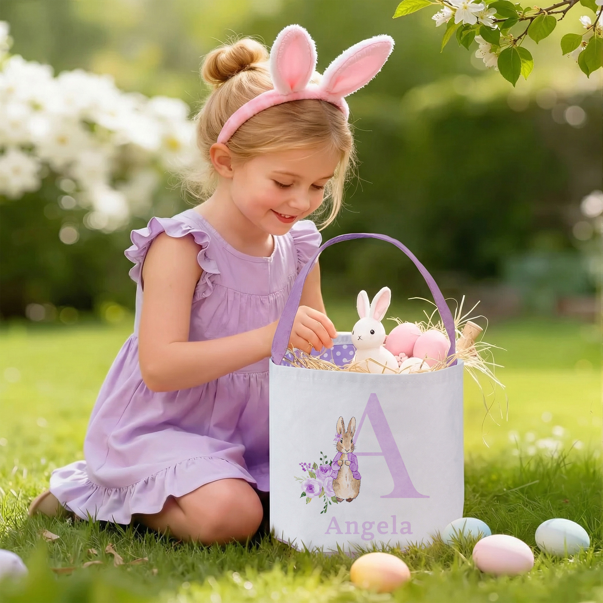 Personalised Cute Peter Rabbit Initial Easter Bucket Basket with Name ...