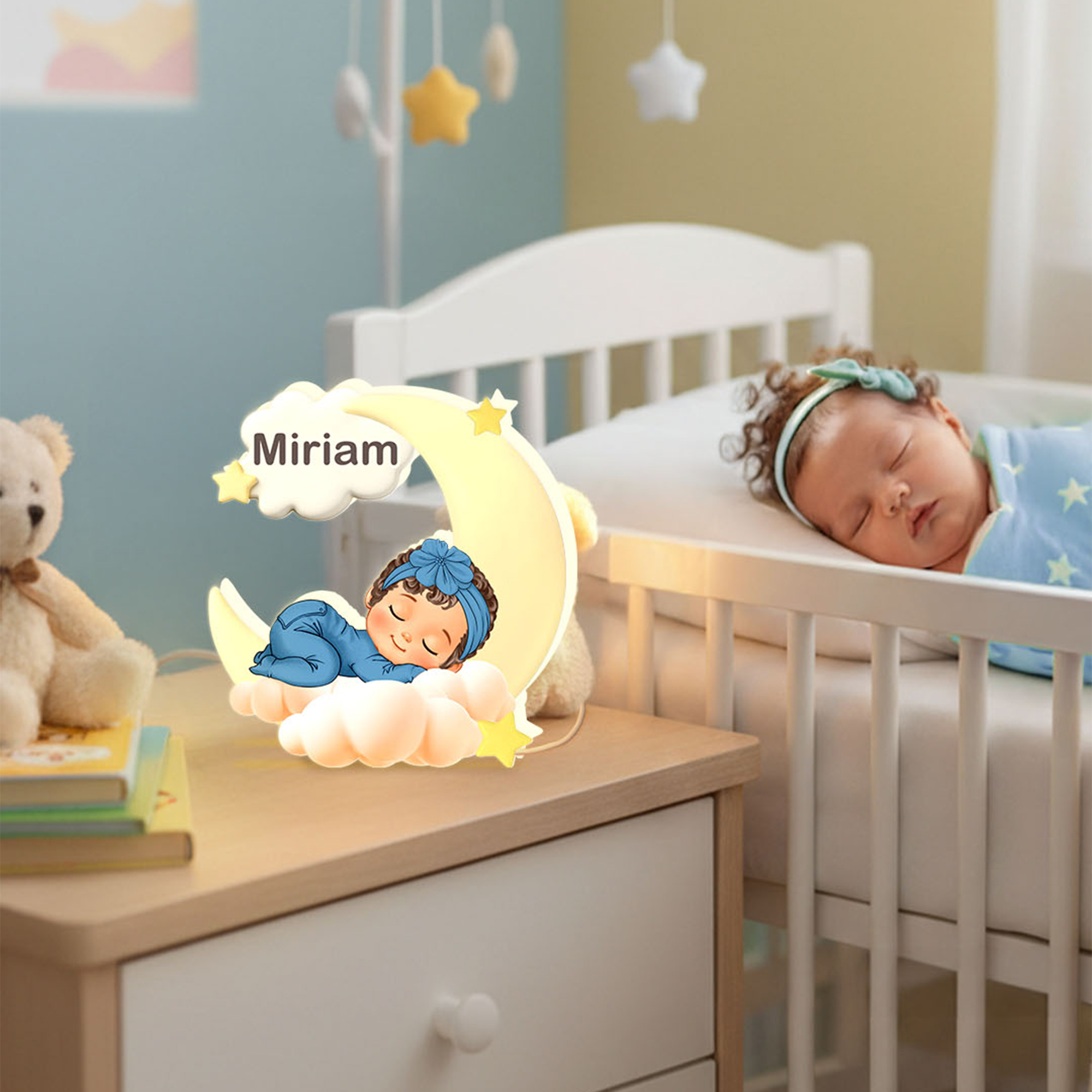 Personalized Cartoon Character Moon LED Night Light with Name Nursery ...