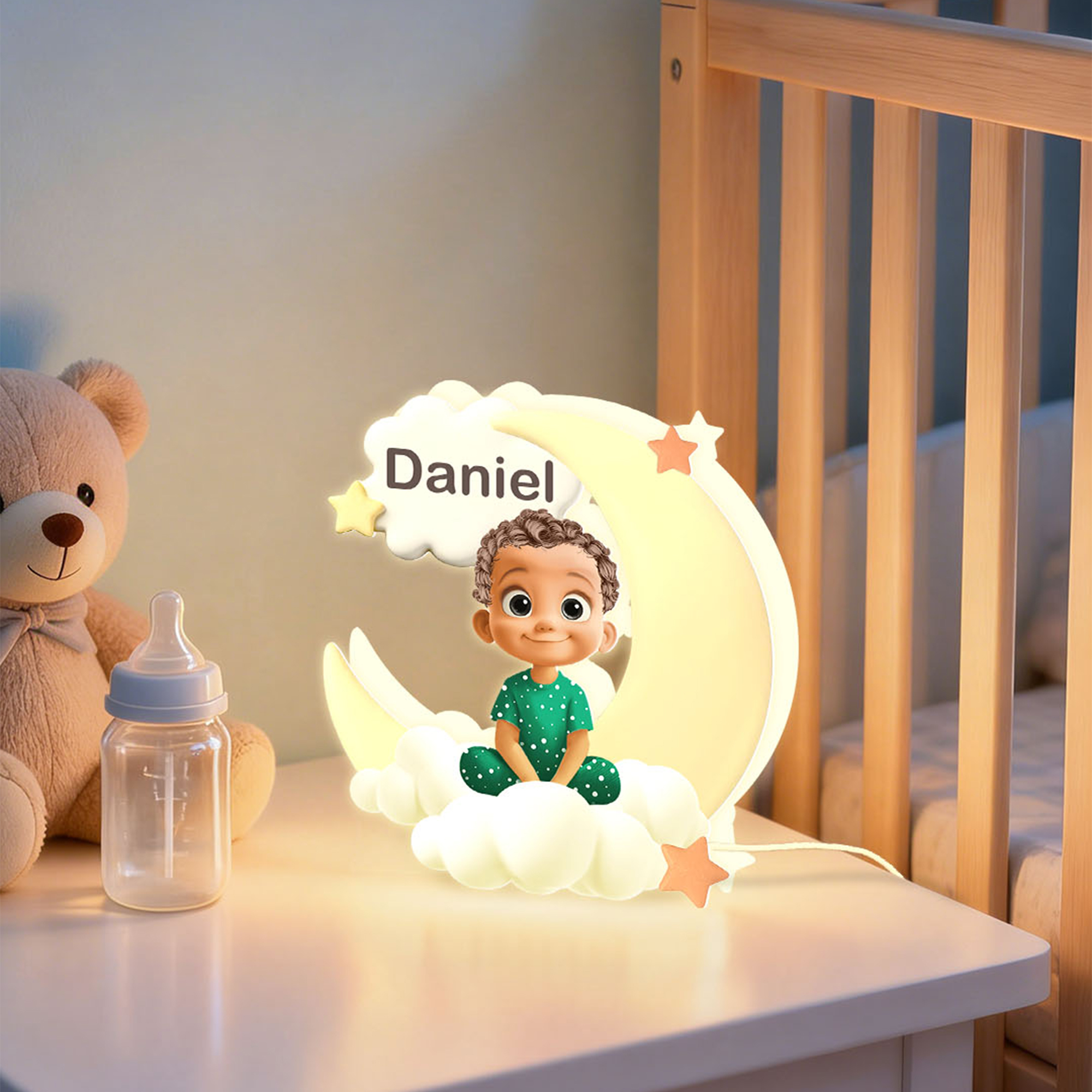 Personalized Cartoon Character Moon LED Night Light with Name Nursery ...
