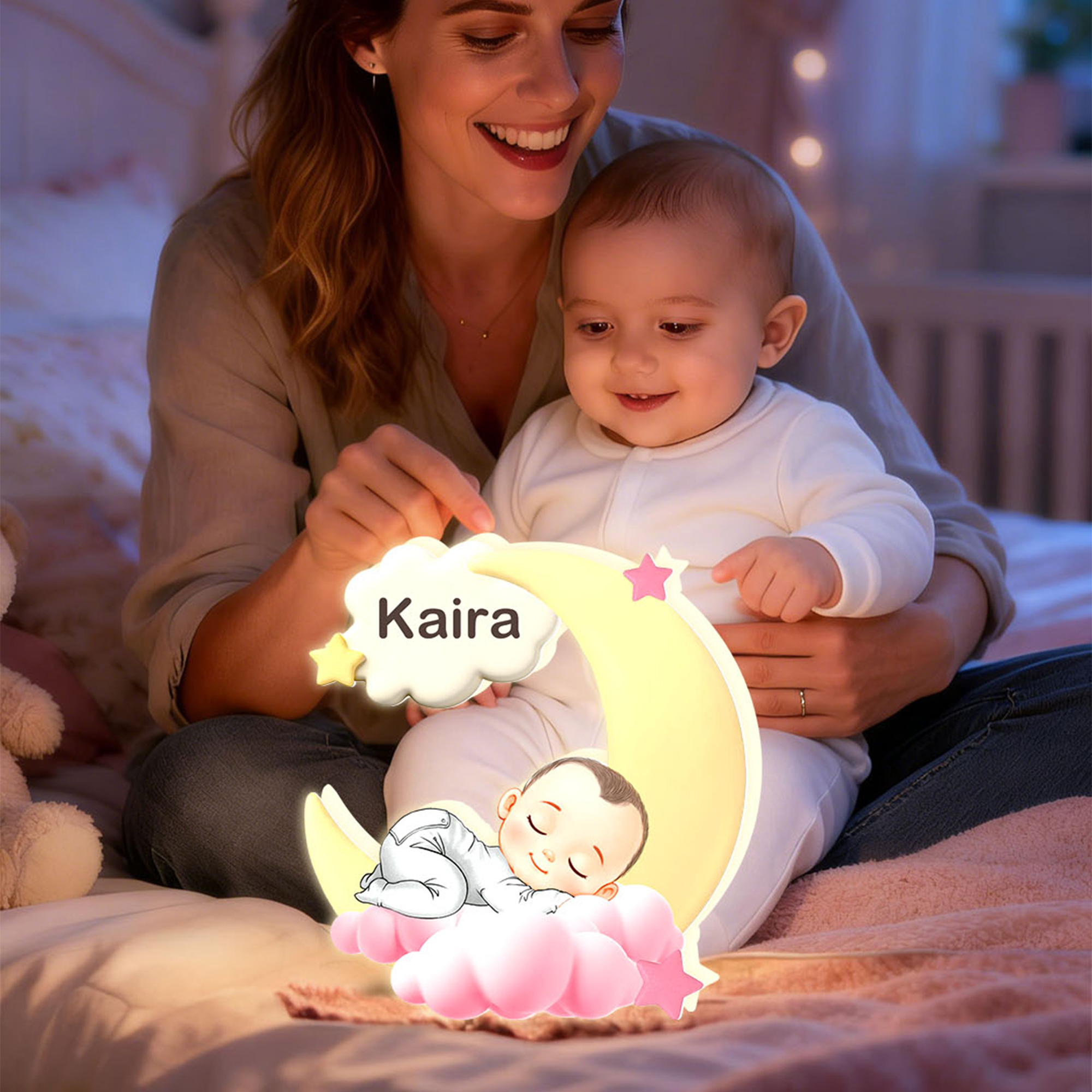 Personalized Cartoon Character Moon LED Night Light with Name Nursery ...