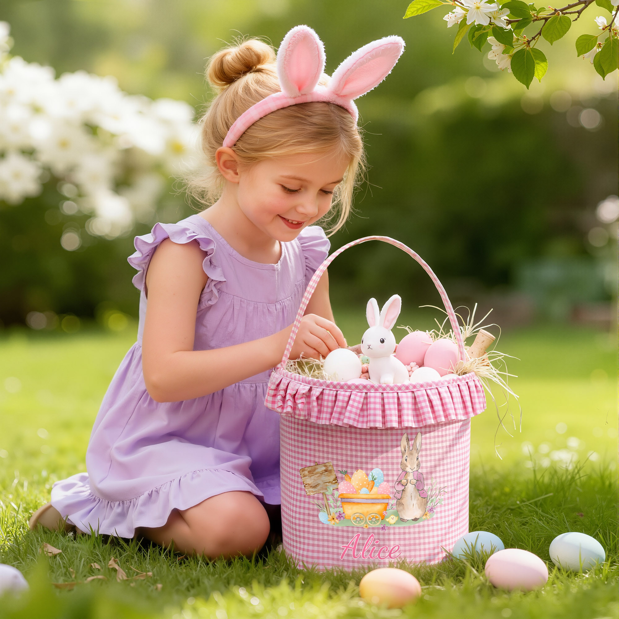 Panier de Pâques personnalisé avec nom et volants Œufs Chasse Fête de ...