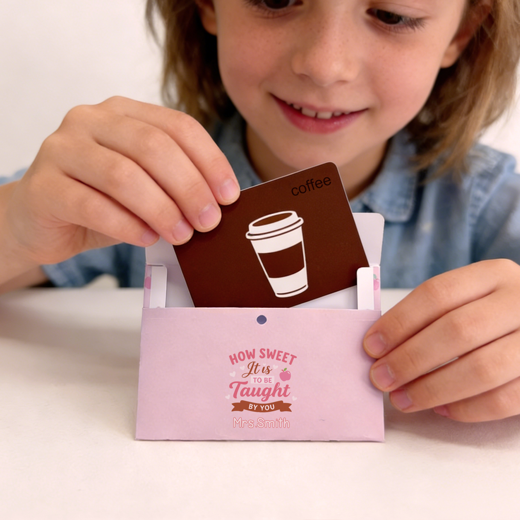 Personalised Pink Heart Apple Coffee Gift Card Holder with Name ...