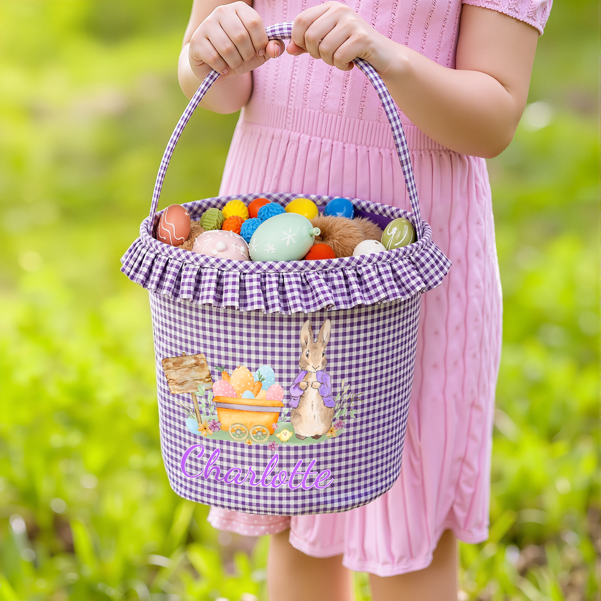 Panier de Pâques personnalisé avec nom et volants Œufs Chasse Fête de ...