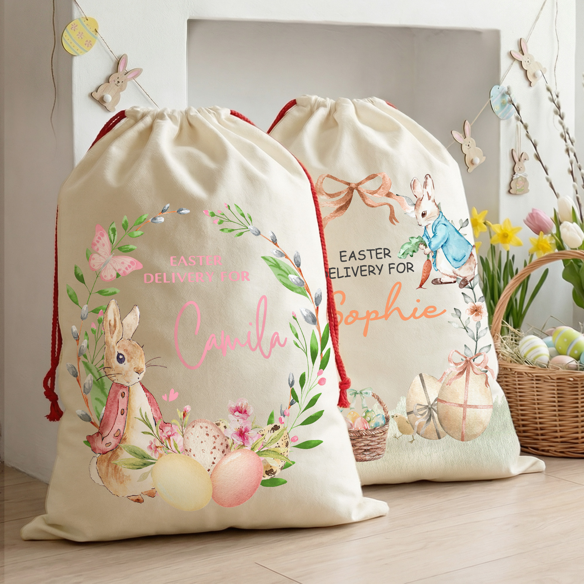 Personalised Cute Peter Rabbit Easter Drawstring Bag with Name Easter ...