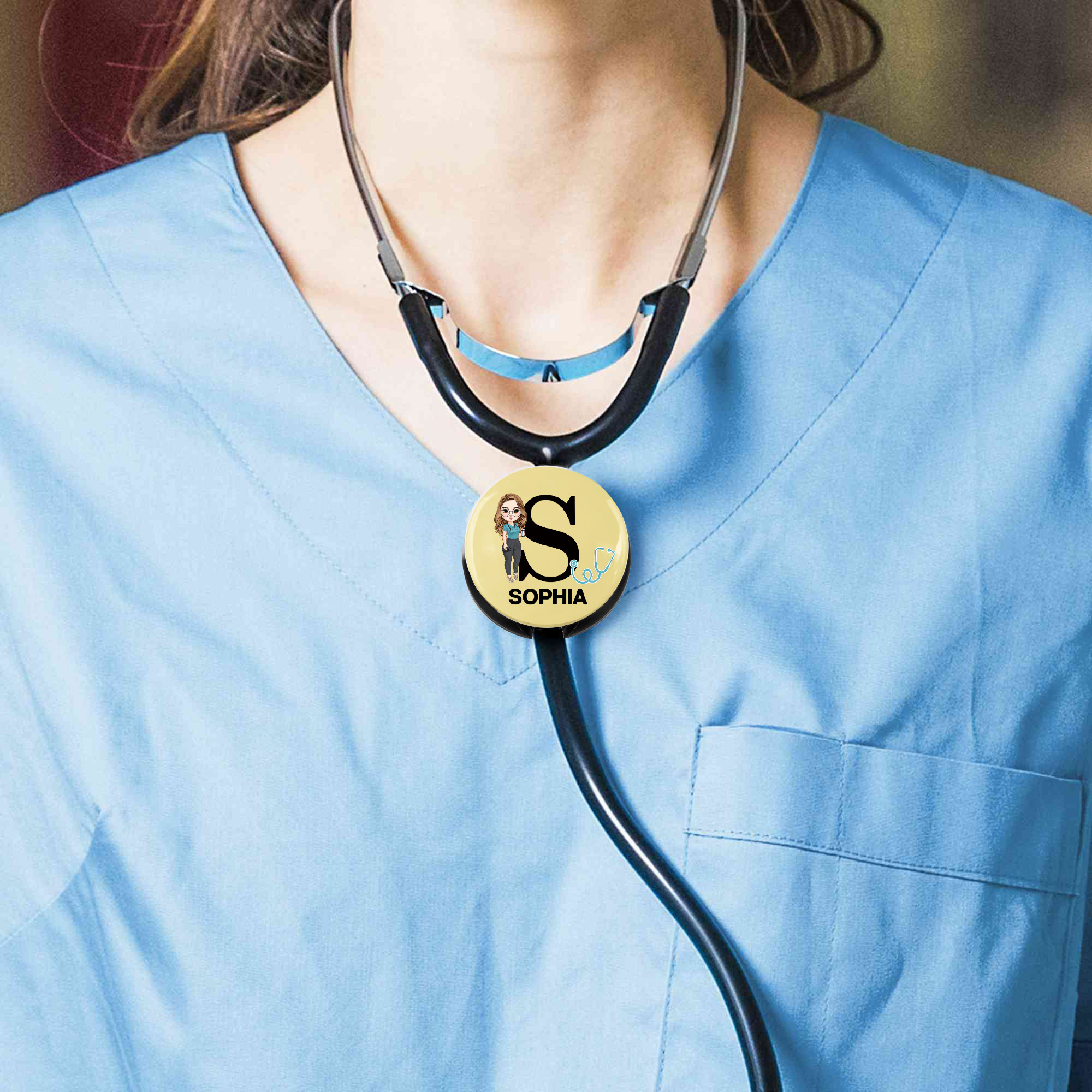 Personalised Cartoon Nurse Doctor Character Stethoscope ID Tag with ...