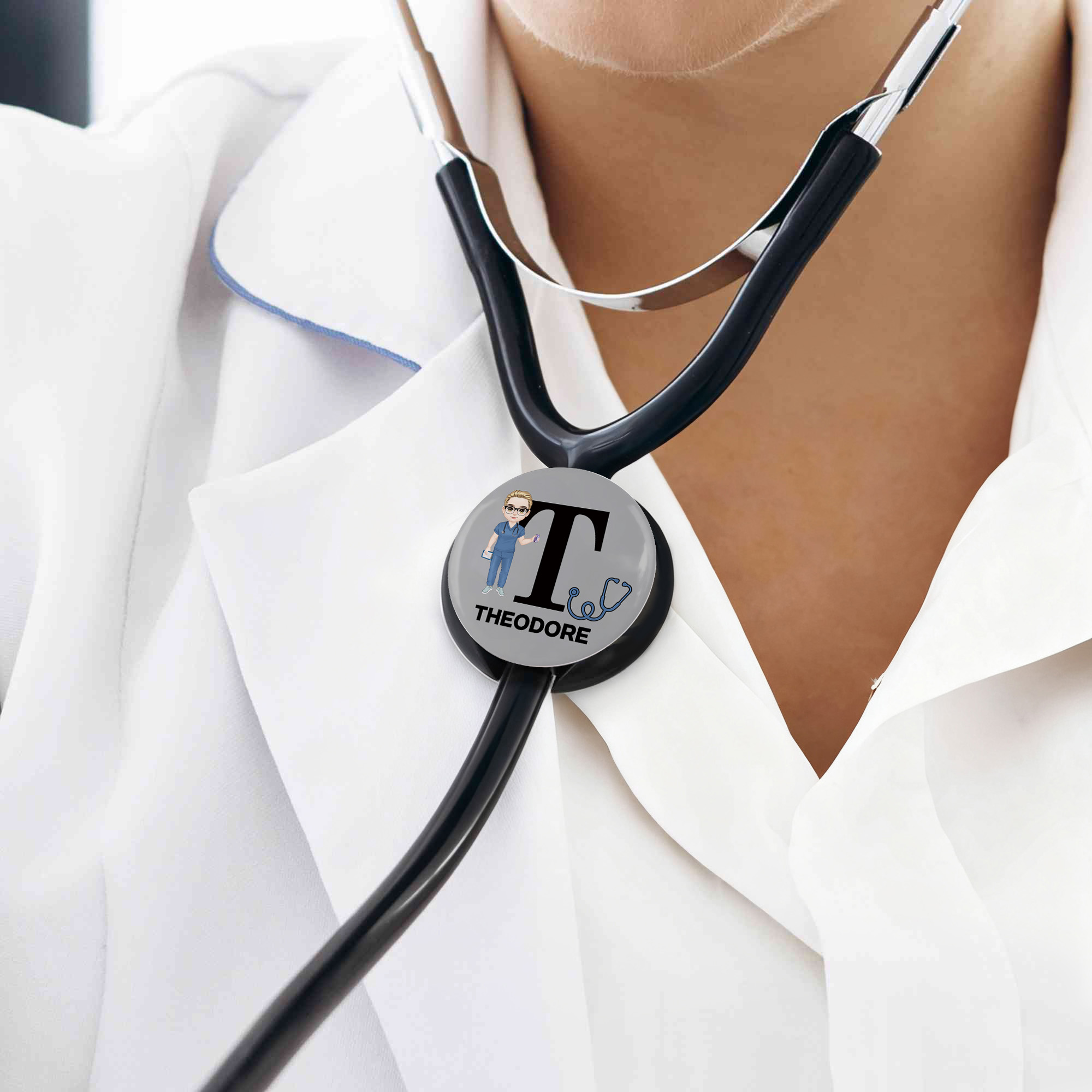 Personalized Cartoon Nurse Doctor Character Stethoscope ID Tag with ...