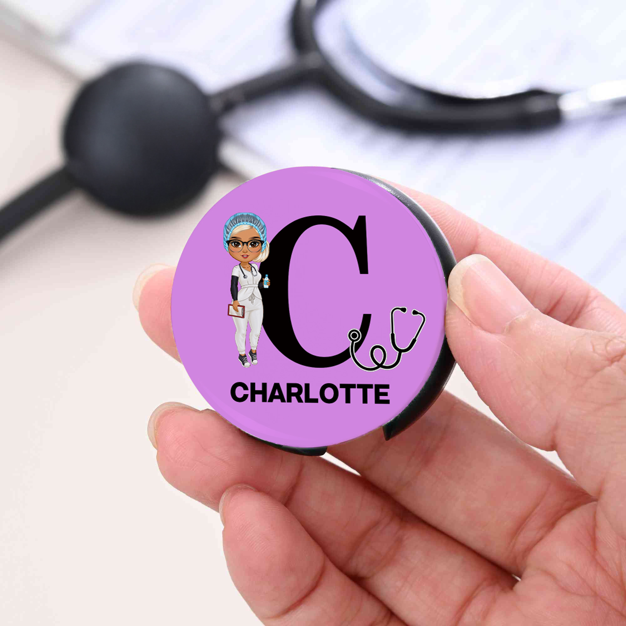 Personalised Cartoon Nurse Doctor Character Stethoscope ID Tag with ...