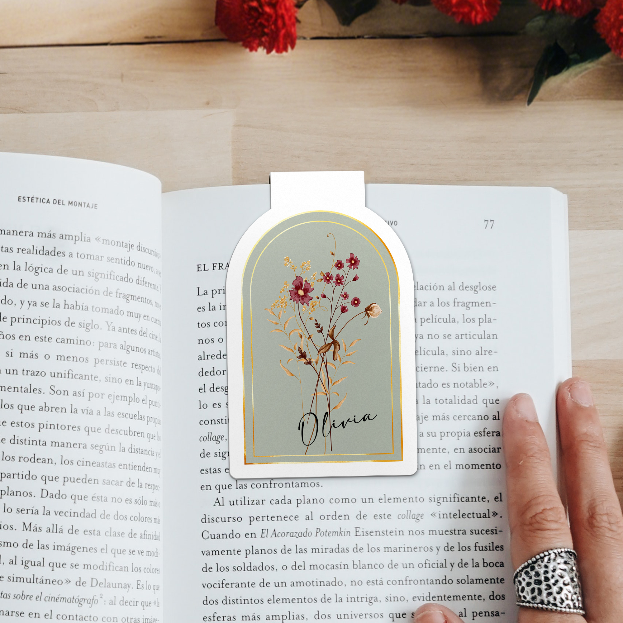 Personalized Minimalist Flowers Magnetic Bookmark Clip with Name ...