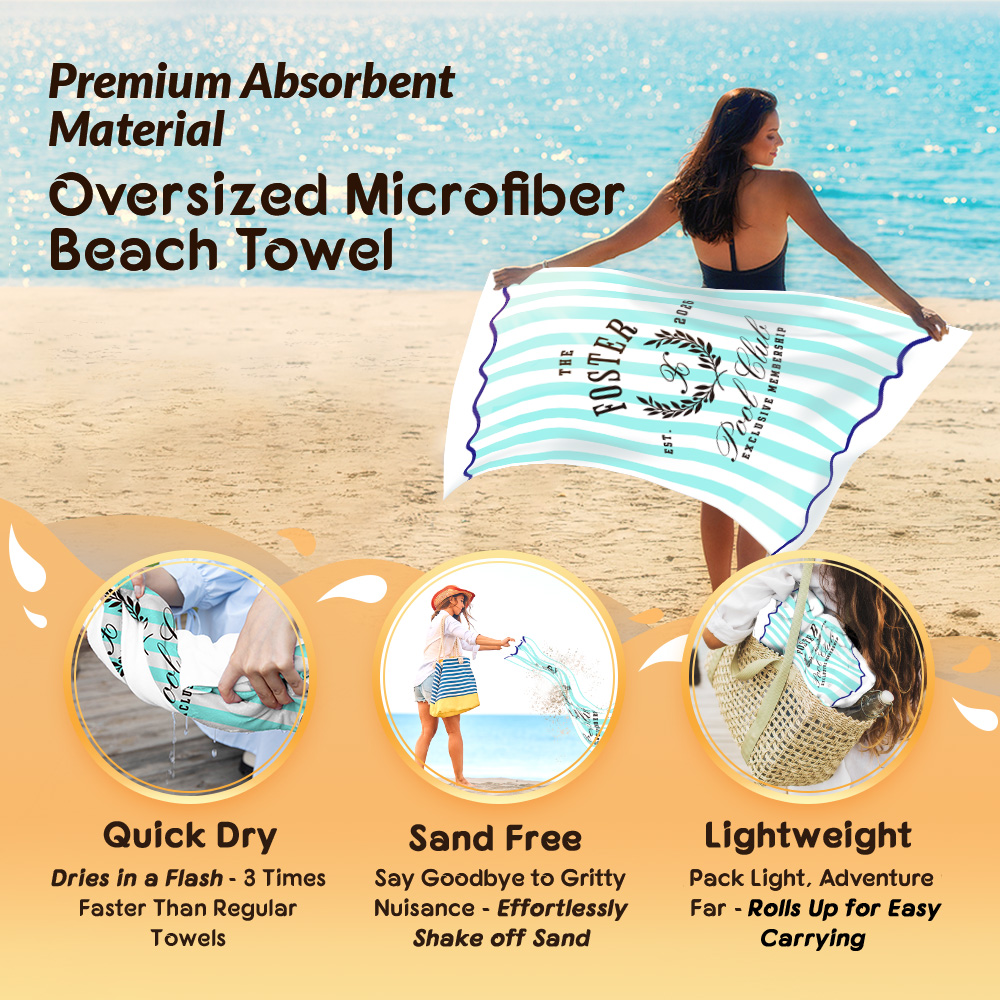 Personalized Striped Pool Club Exclusive Membership Quick Dry Beach ...