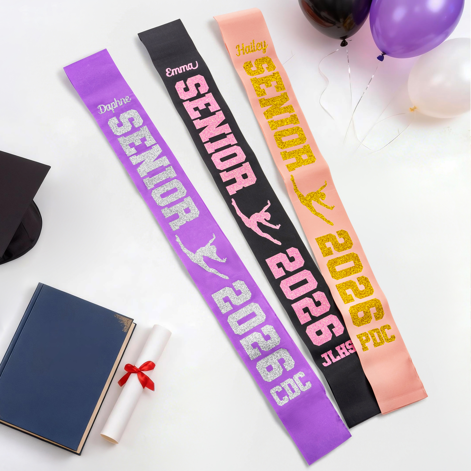 Personalised Gymnastics Silhouette Shine Graduation Sash with Name ...