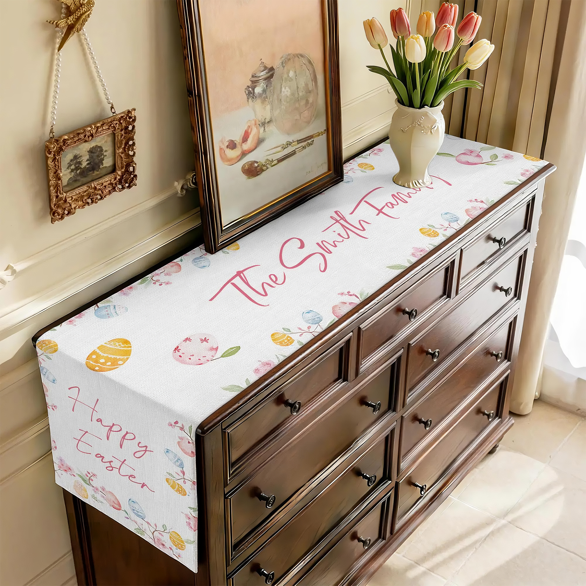 Personalized Watercolor Style Easter Bunny Table Runner and Matching ...