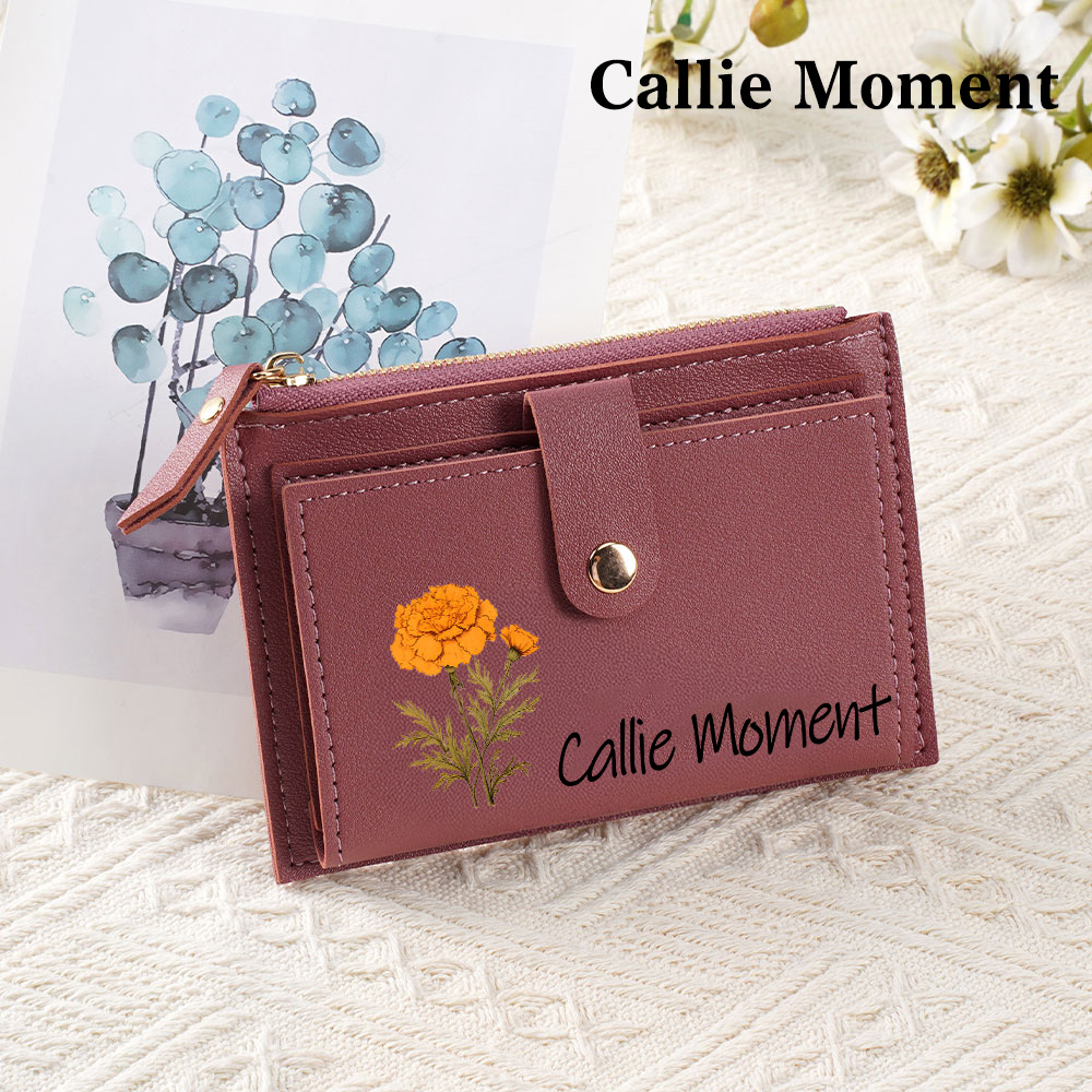 Callie Moment Personalized Birth Flower PU Leather Portable Wallet with ...