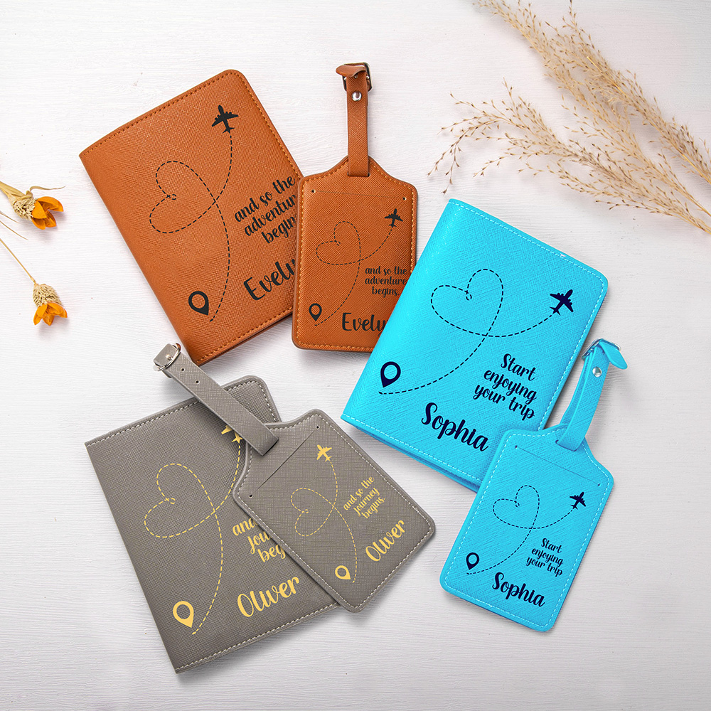 Personalized Airplane Heart Route Leather Passport Holder Luggage Tag ...