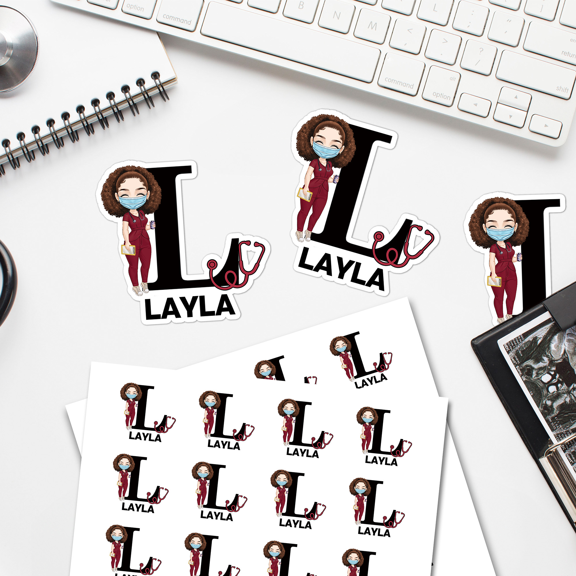 Personalised Cartoon Medical Character Set of 2 Waterproof Stickers ...