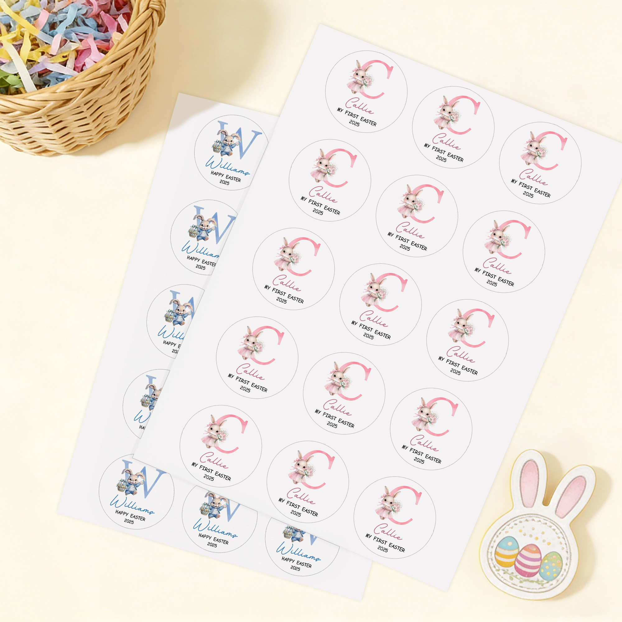 Personalized Cute Easter Bunny Stickers Labels with Name DIY Gift Decor ...