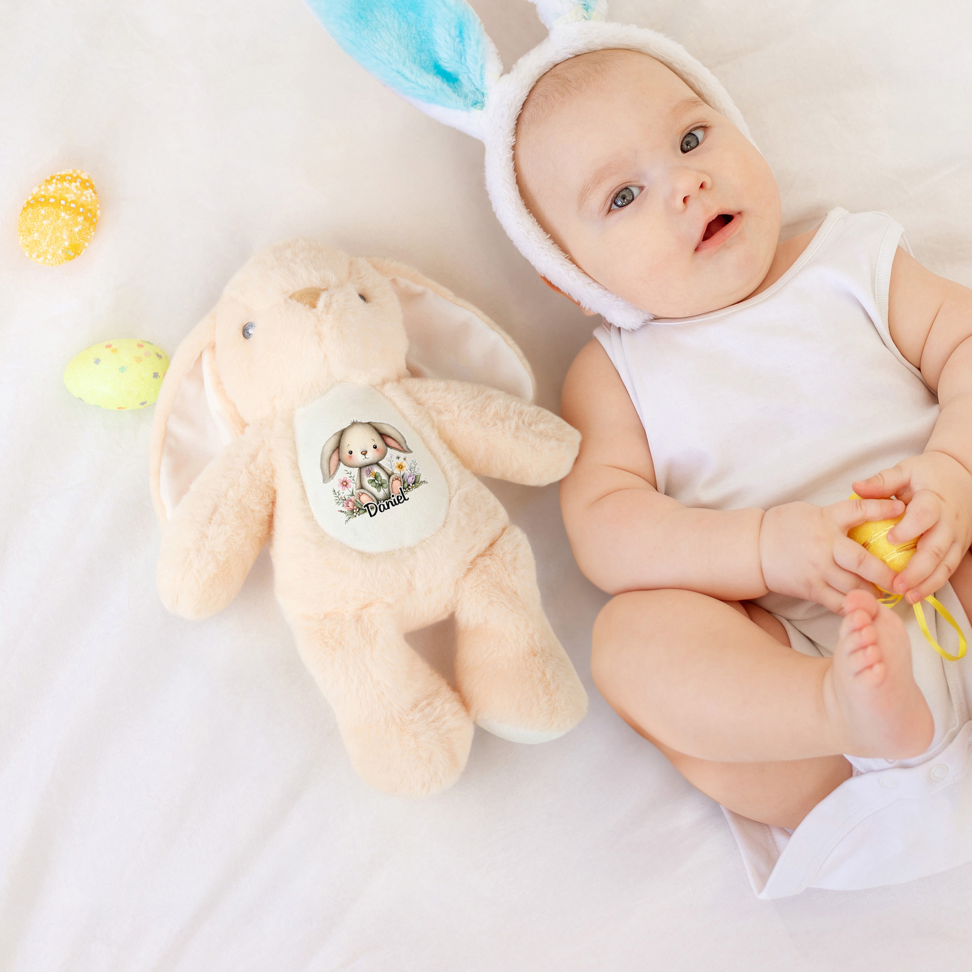 Personalized Lop-Eared Rabbit Flower Cute Easter Bunny Plush Stuffed ...