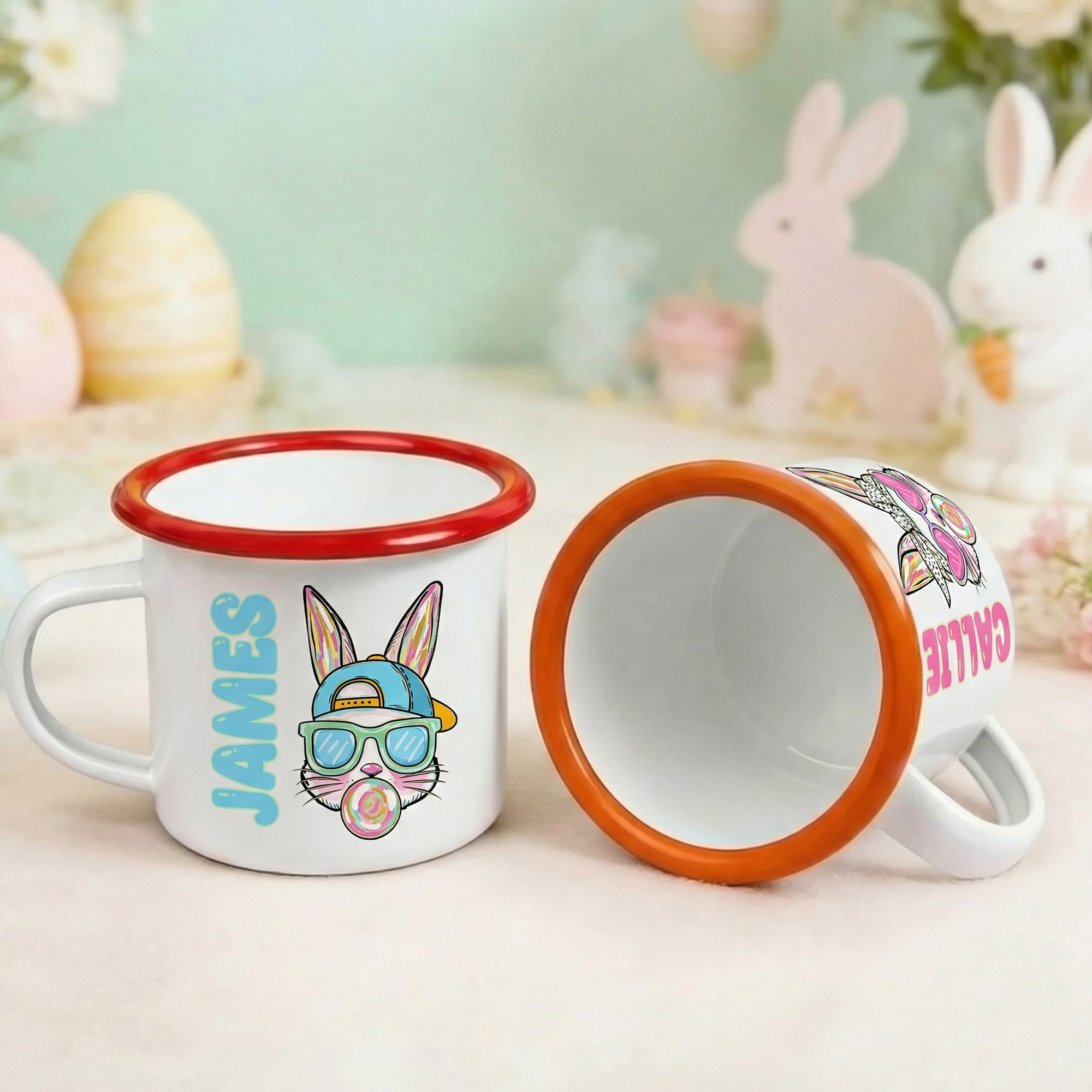 Personalised Cute Easter Bunny 12oz Enamel Mug with Name and Colourful ...