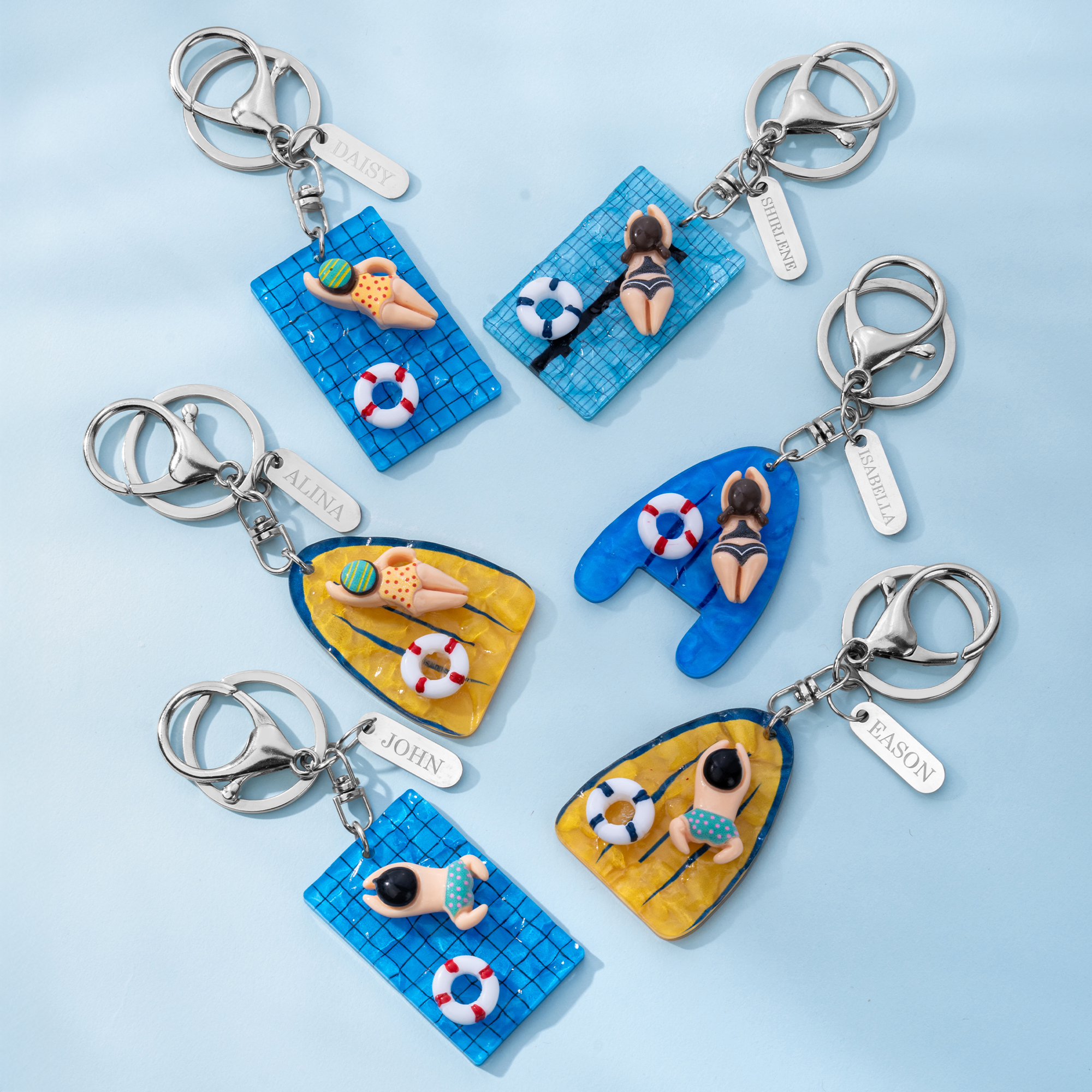Personalised Swimming Pool Cartoon Character Keychain with Engraved ...