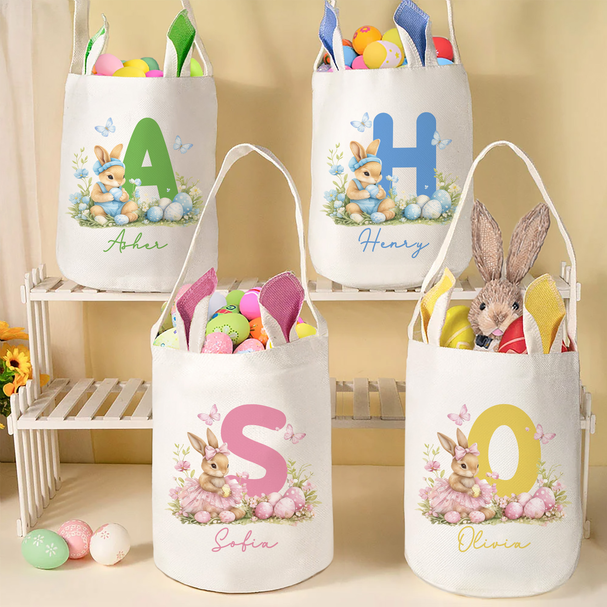 Personalized Cute Rabbit Flower Butterfly Initial Bunny Ears Easter ...