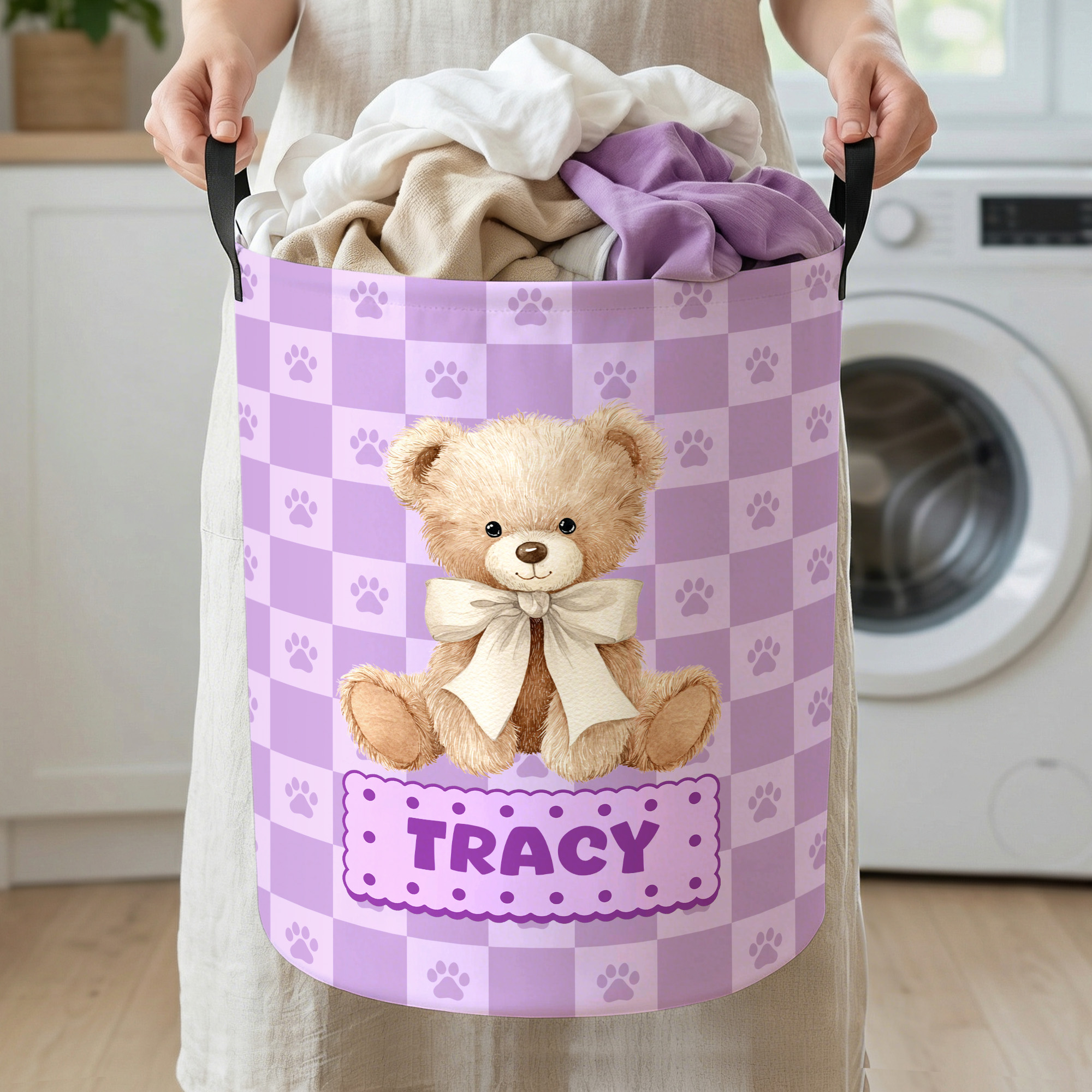 Personalised Cute Teddy Bear Waterproof Laundry Storage Basket with ...