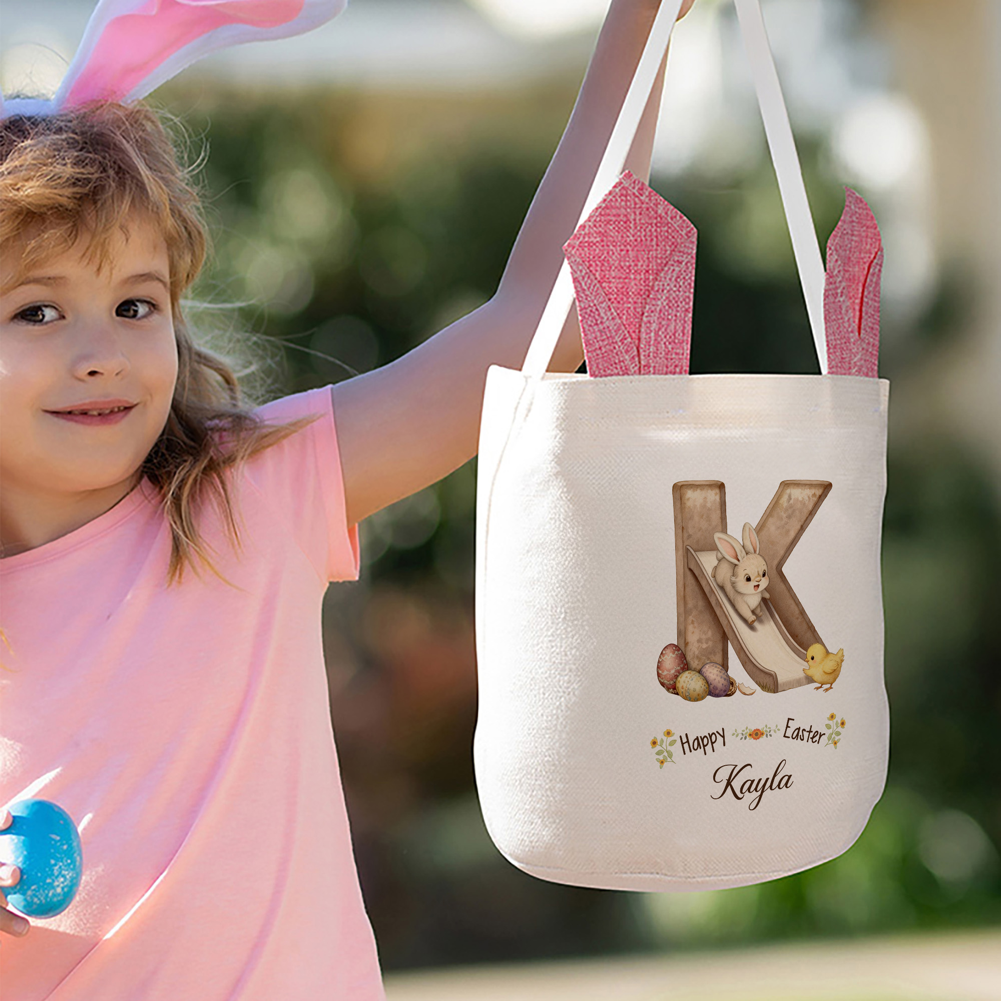 Panier de Pâques personnalisé avec oreilles de lapin et oeufs de la ...
