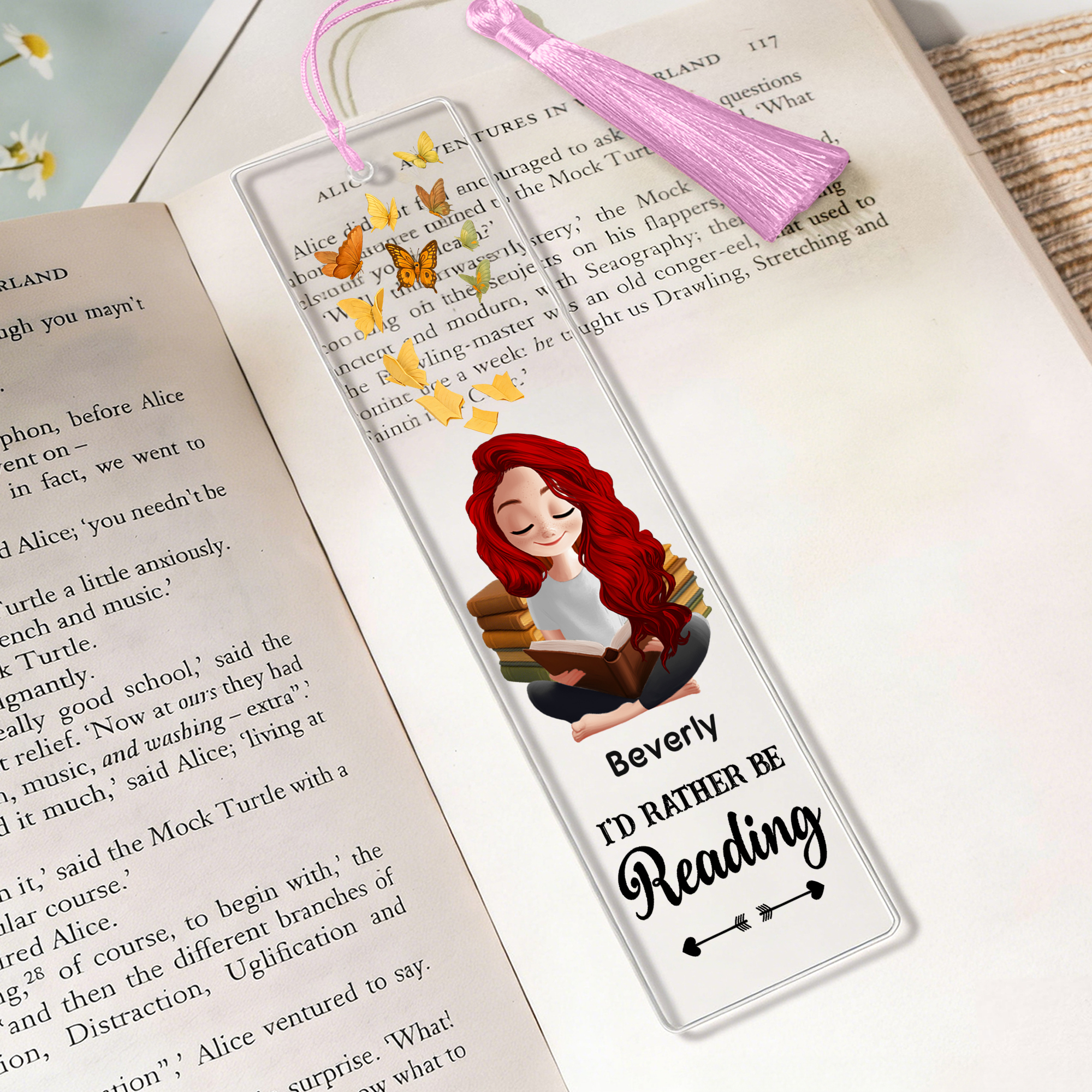 Personalised Cute Cartoon Reading Character Acrylic Tassel Bookmark ...