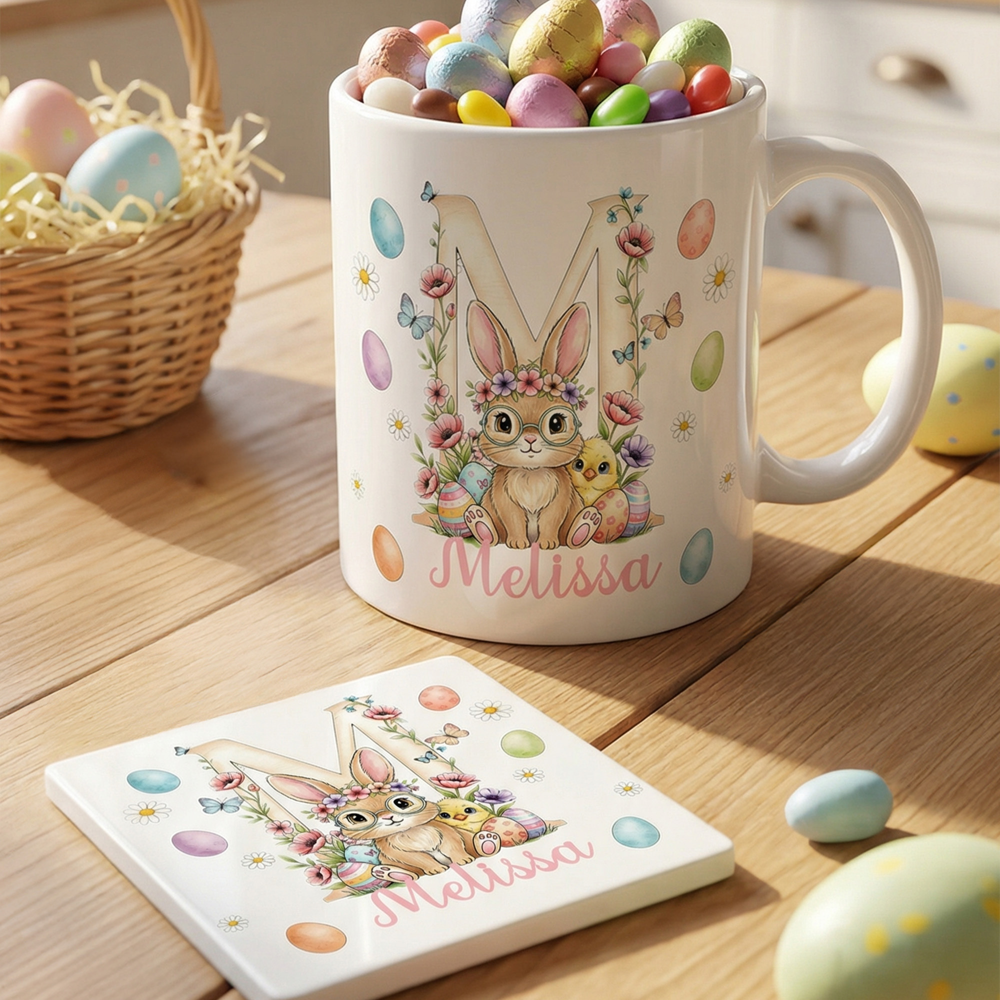 Personalised Cute Easter Bunny Ceramic Coffee Mug with Name and Initial ...