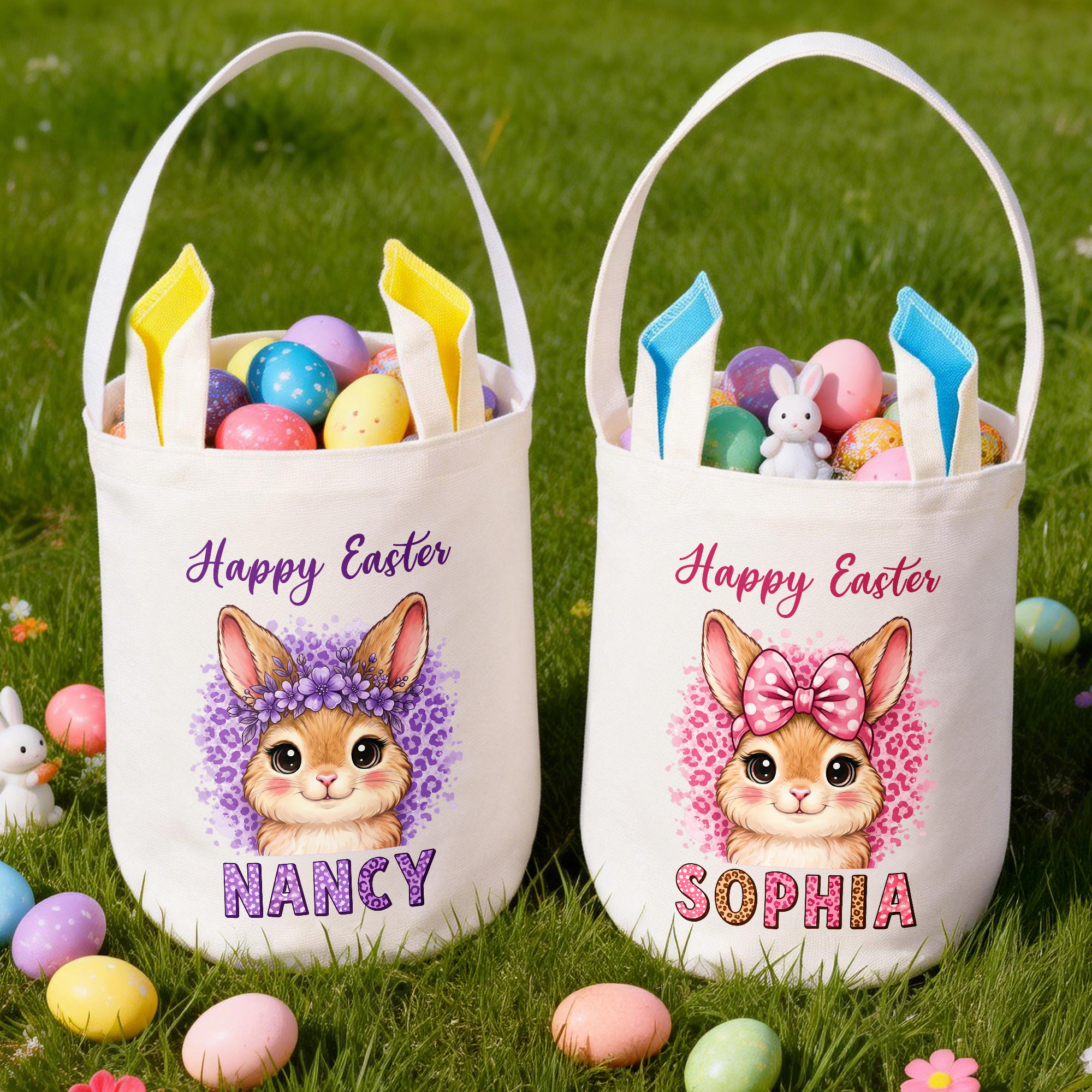Personalised Cute Leopard Print Easter Bunny Design Reusable Easter ...